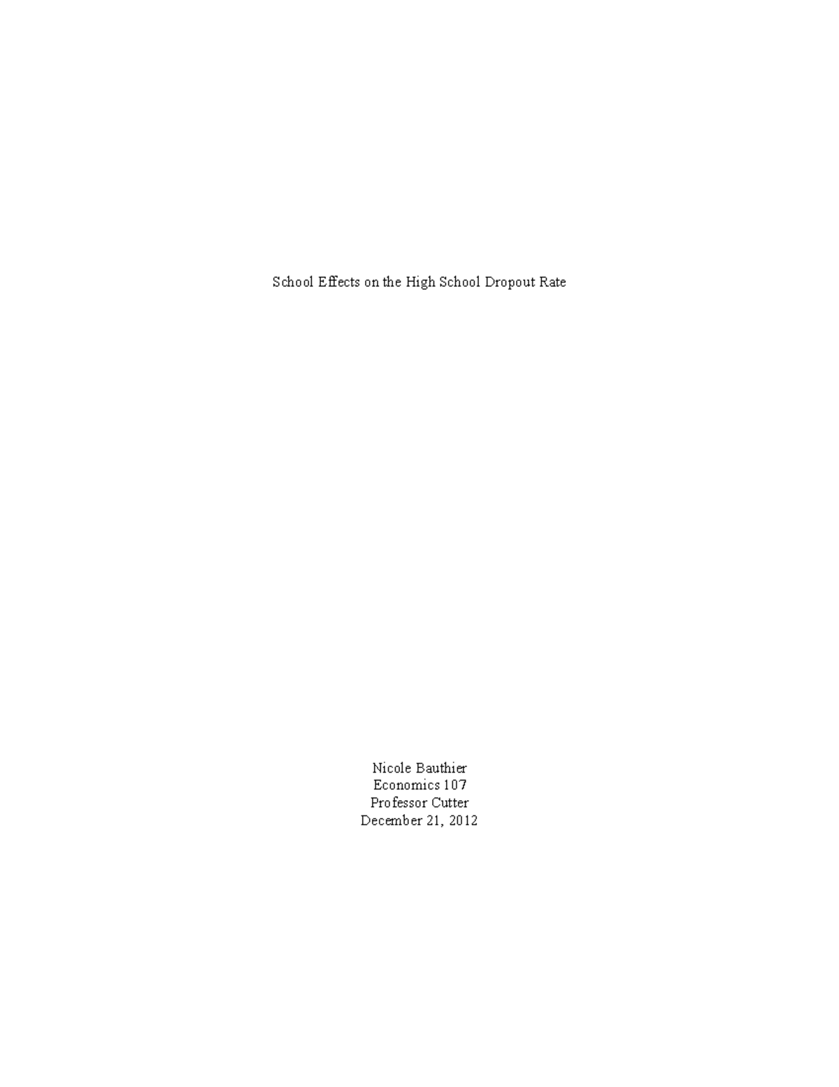 Dropout Paper research - School Effects on the High School Dropout Rate ...
