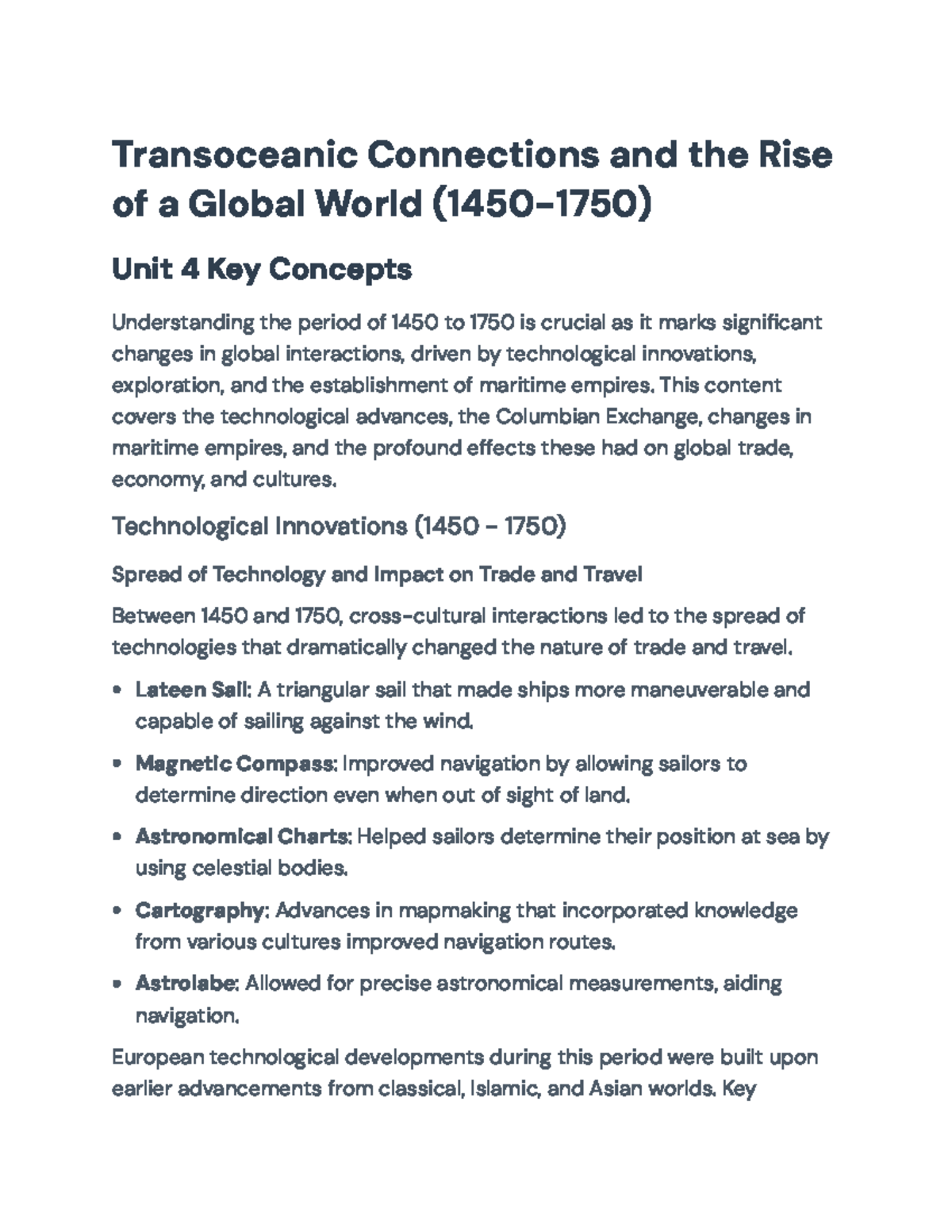 Global Transformations & Transoceanic Connections (1450-1750) - Studocu