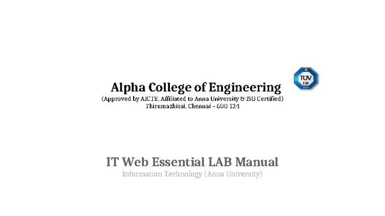 IT Web Essentials Lab Manual - Semester 2 (Anna University) - Studocu