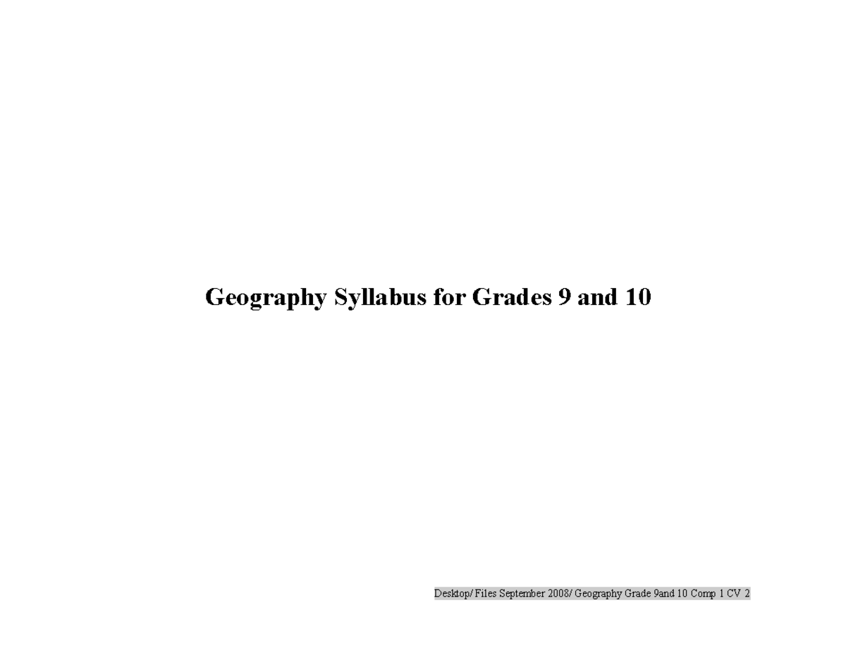 Geography Syllabus for Grades 9 & 10: Curriculum Overview and Learning ...