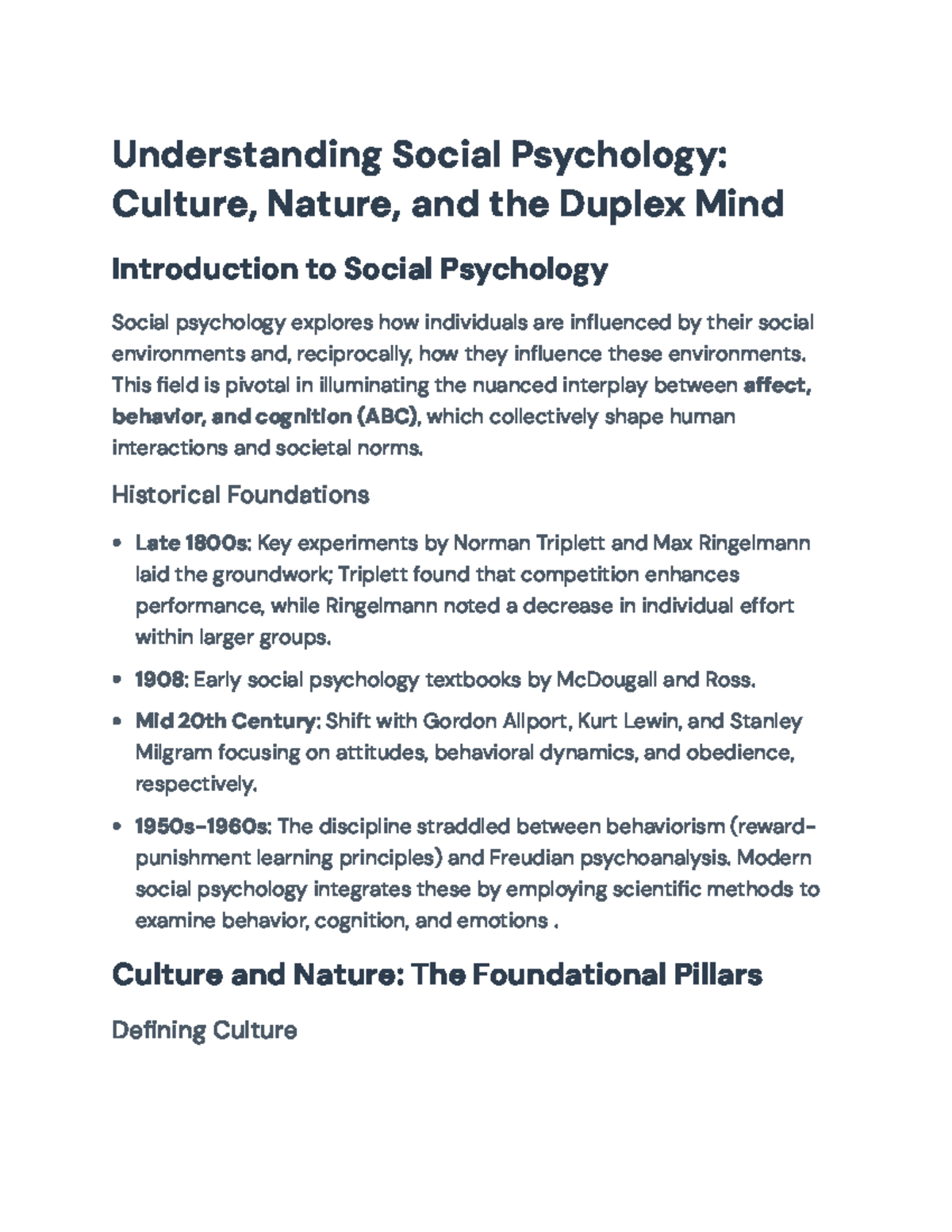 Understanding Social Psychology: Culture, Nature, and the Duplex Mind ...