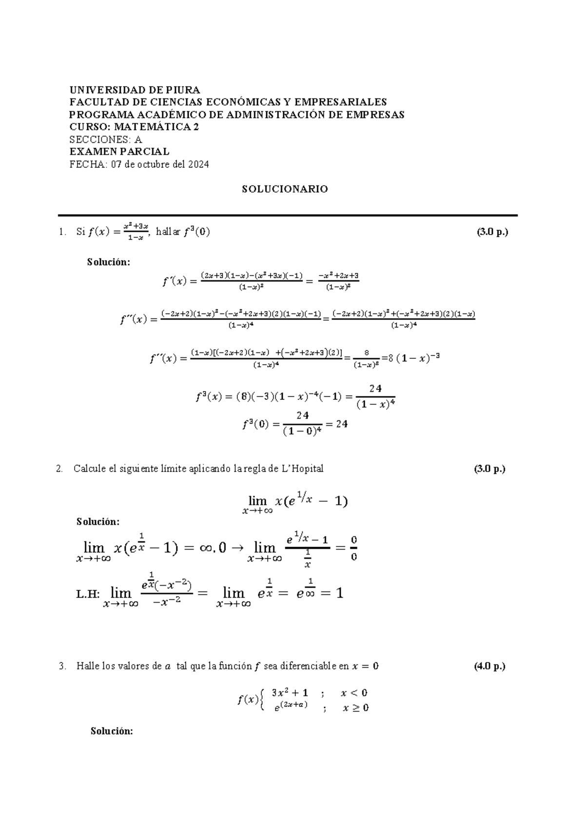 EP MAT2 2024+II Examen Parcial Solucionario - Studocu