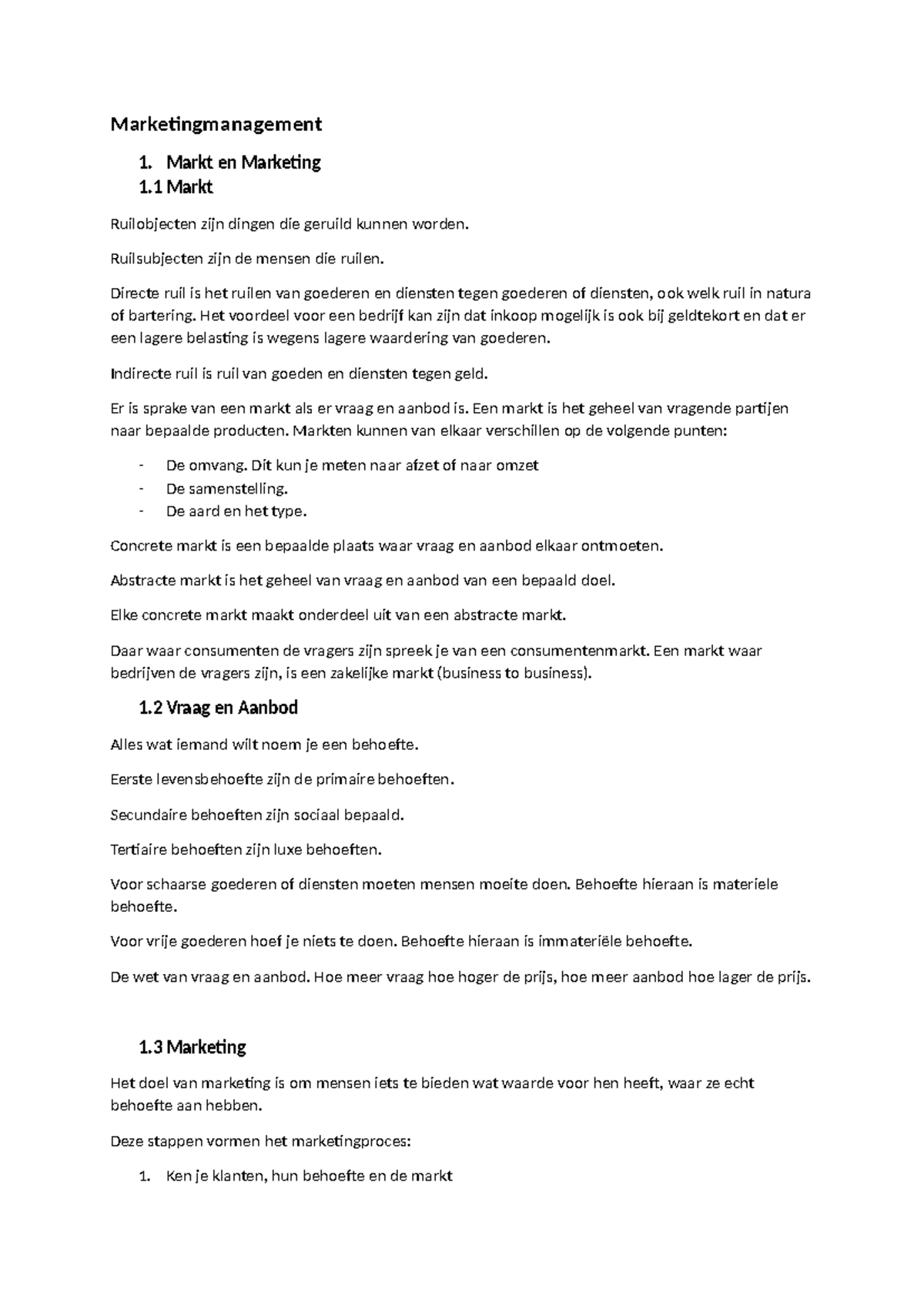 Marketingmanagement 1: Markt, Vraag en Aanbod in Marketing - Studeersnel