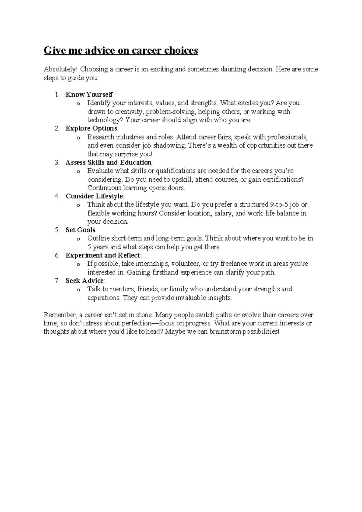 Career Choices Guidance: Steps to Create Your Path - Studocu