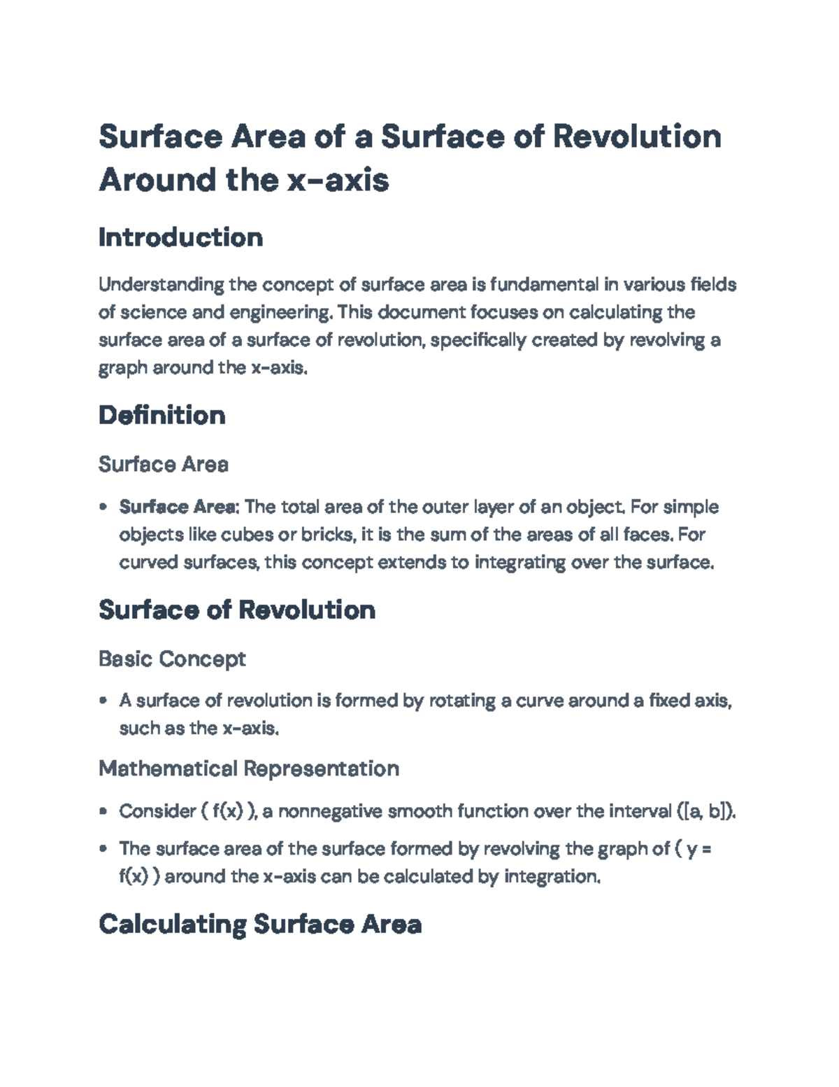 Calculating Surface Area of Revolution Around the X-Axis for Math 101 ...