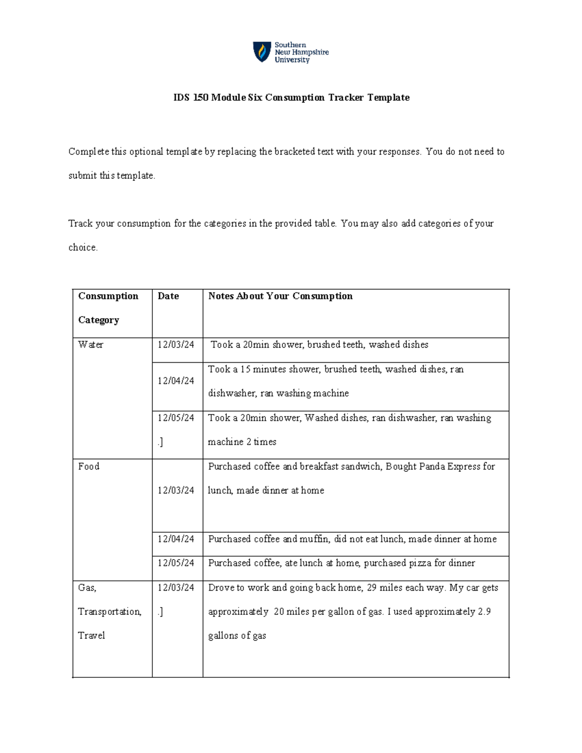 IDS 150 Module 6 Consumption Tracker Template Guide - Studocu