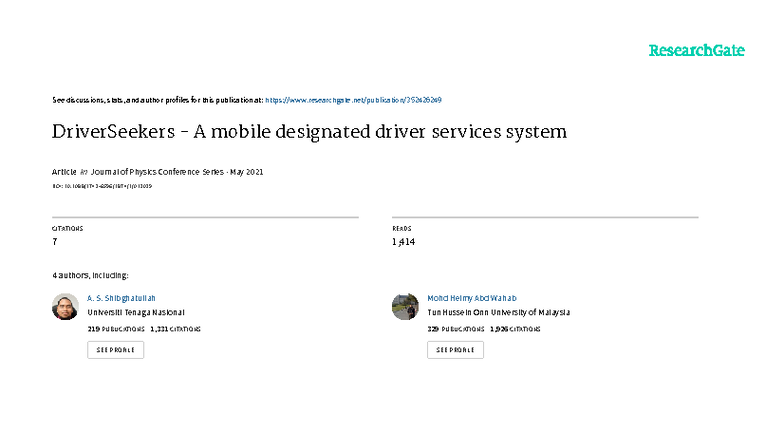 DriverSeekers: A Mobile Designated Driver Service System - Studocu