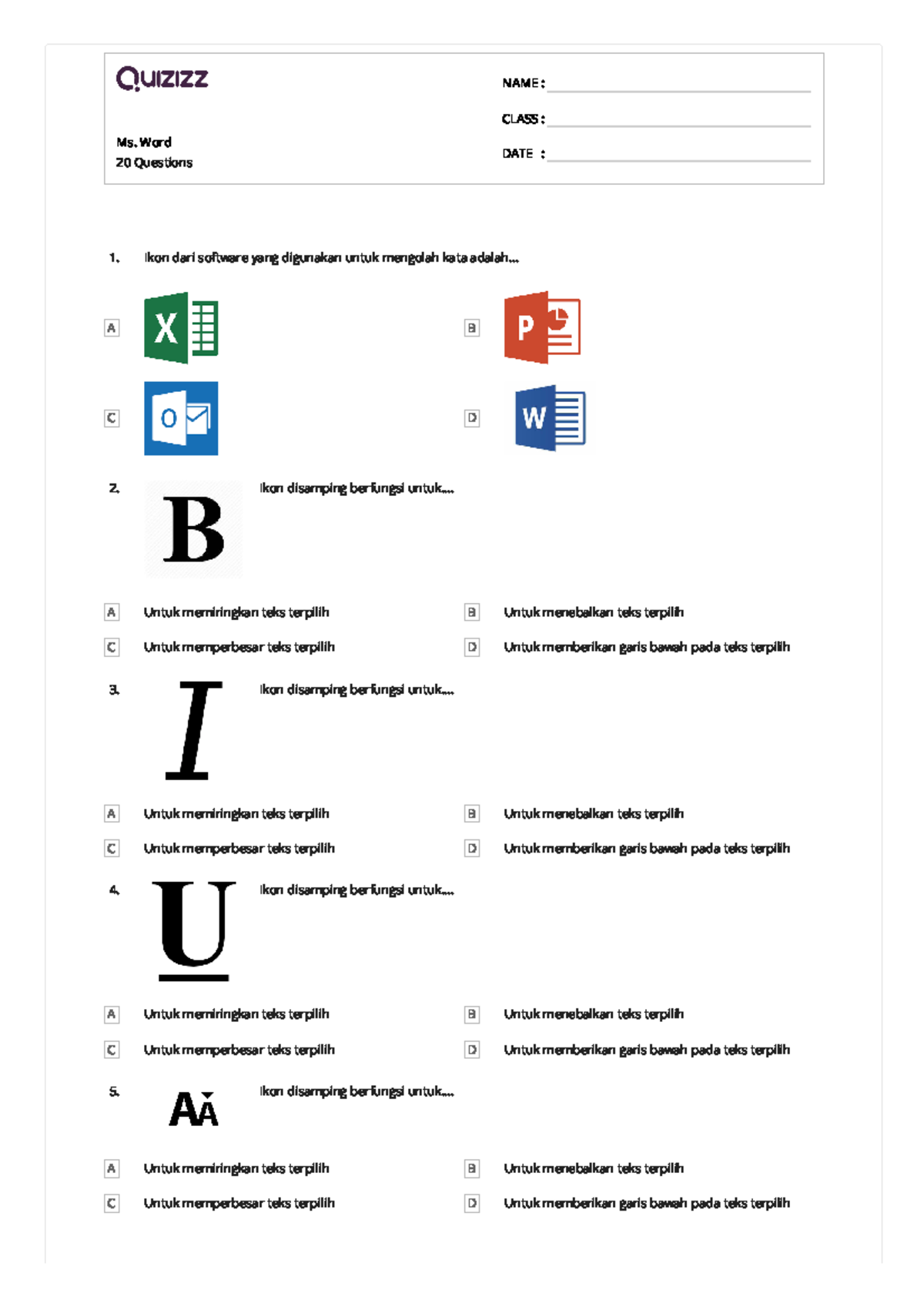QUIZ Chapter I - Ms. Word Basics (Informatika) - Studocu