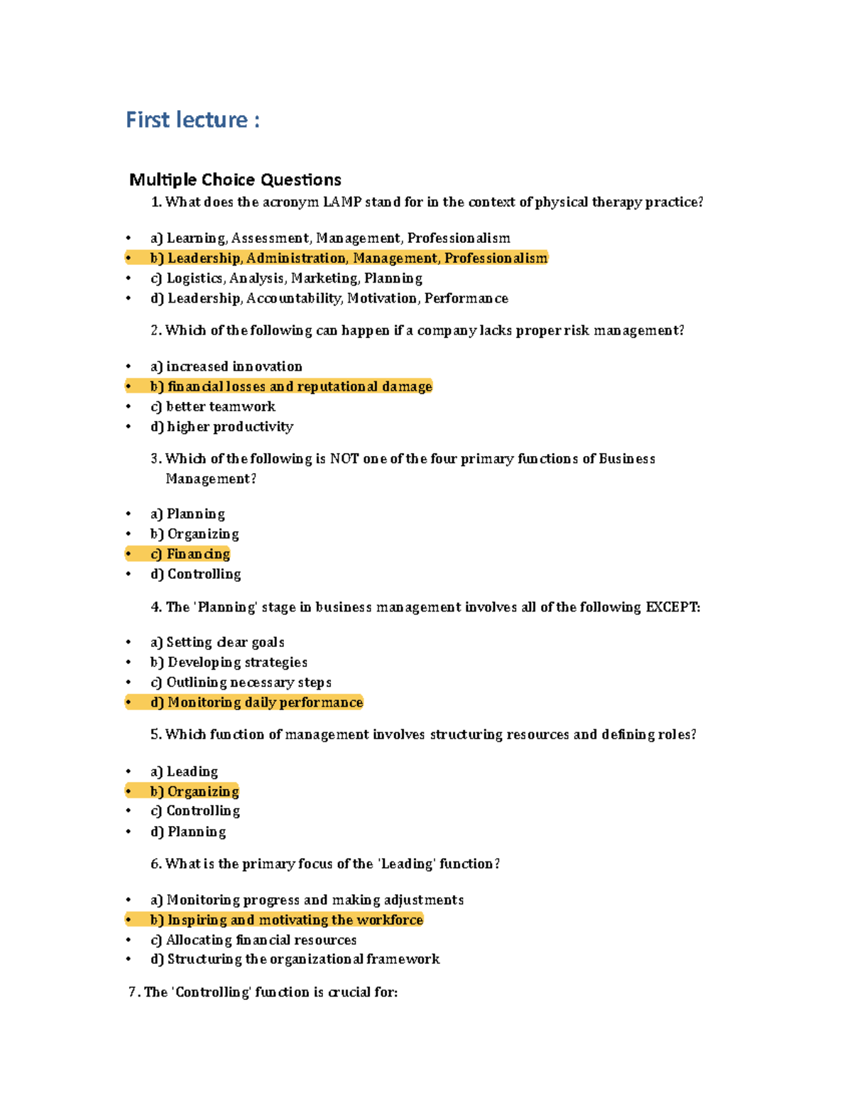 Business Management (BM) Midterm Exam: MCQs & True/False Questions ...