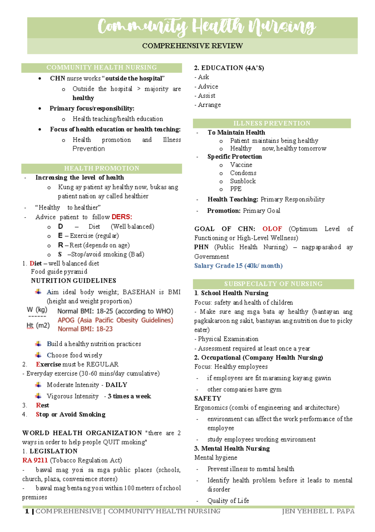 Comprehensive Community Health Nursing Review (CHN) - Studocu