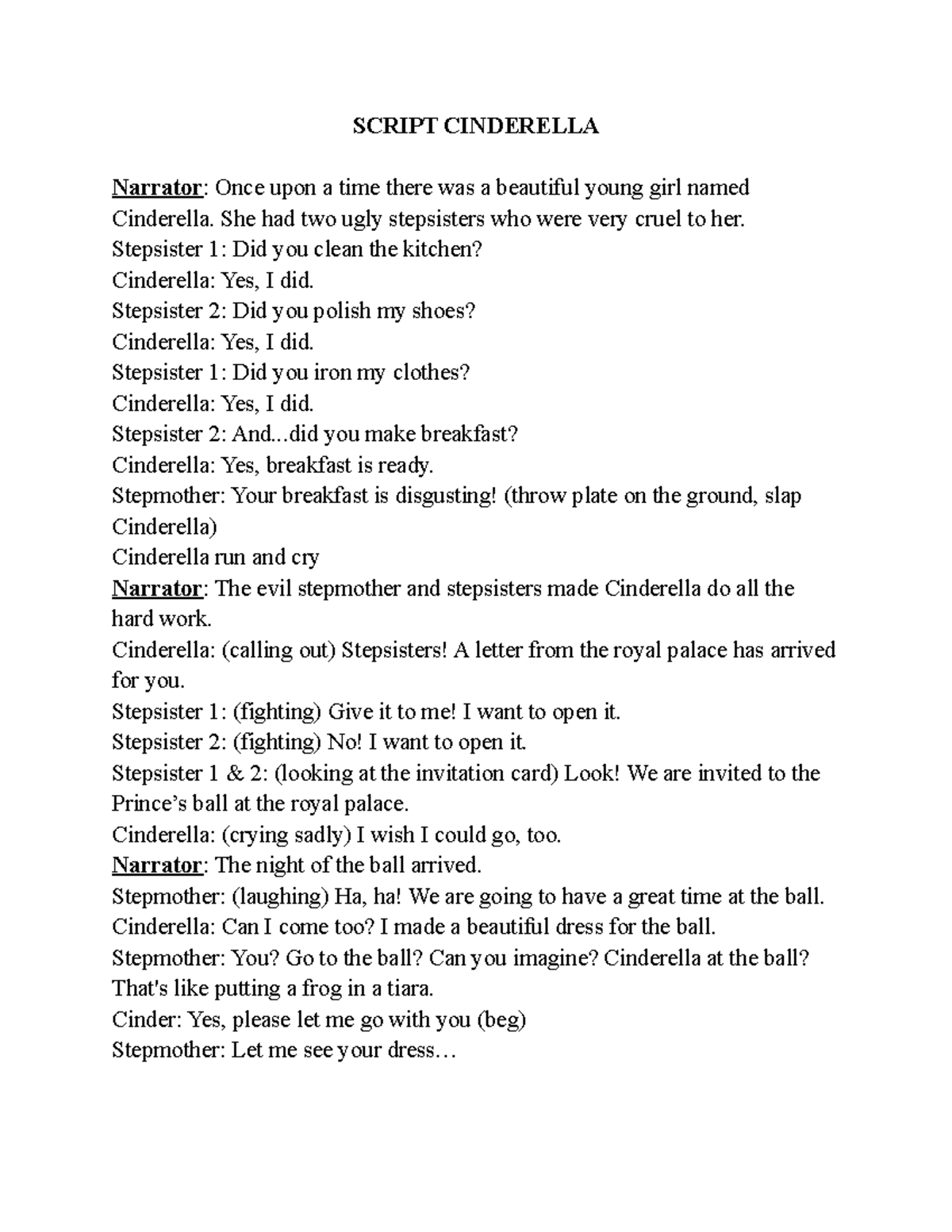 Cinderella Script - 123: A Classic Fairy Tale Retelling - Studocu