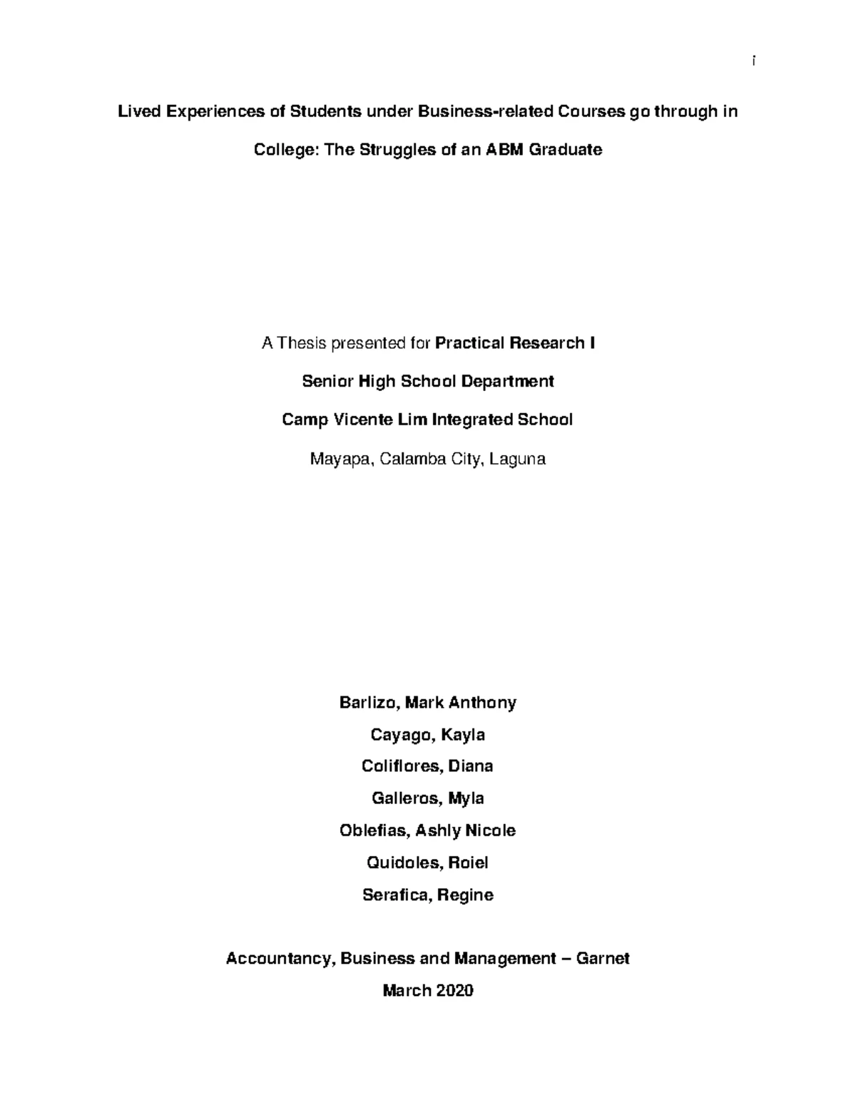 Sample Practical Research for Grade 11 - i Lived Experiences of ...