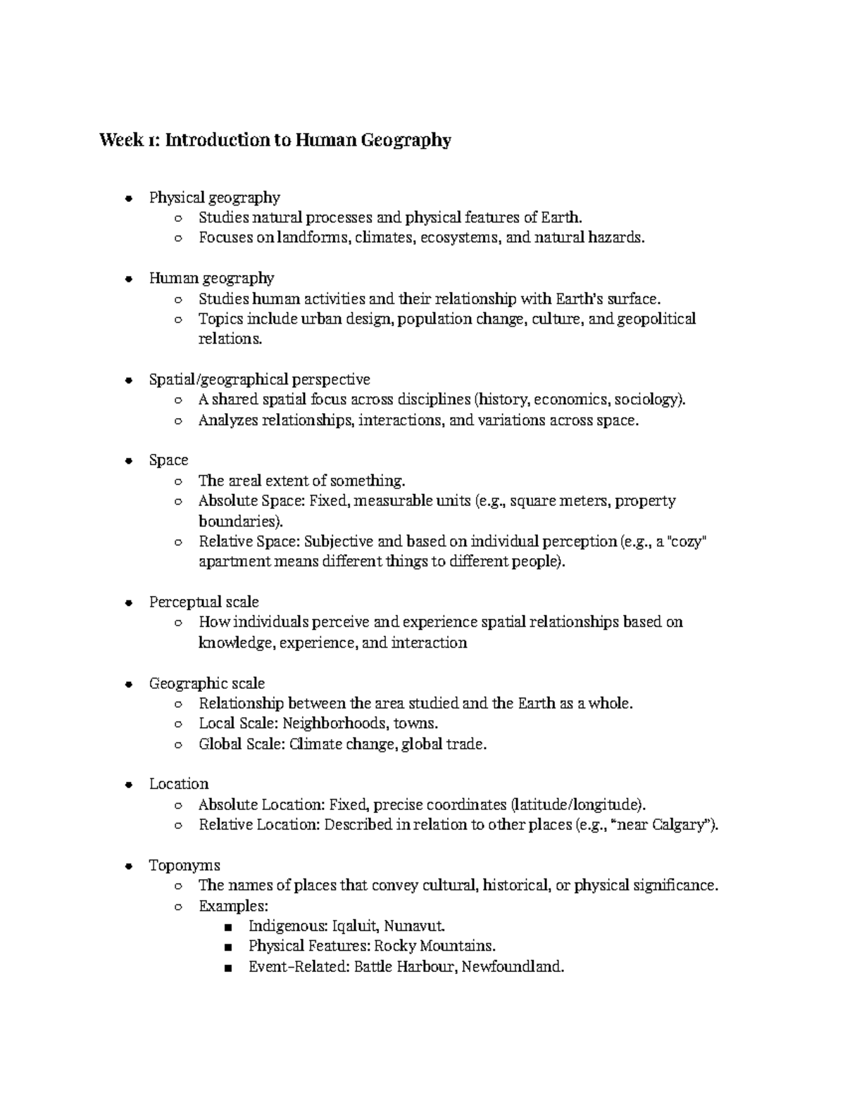 Geo 1400 - Week 1: Intro to Human Geography Concepts - Studocu