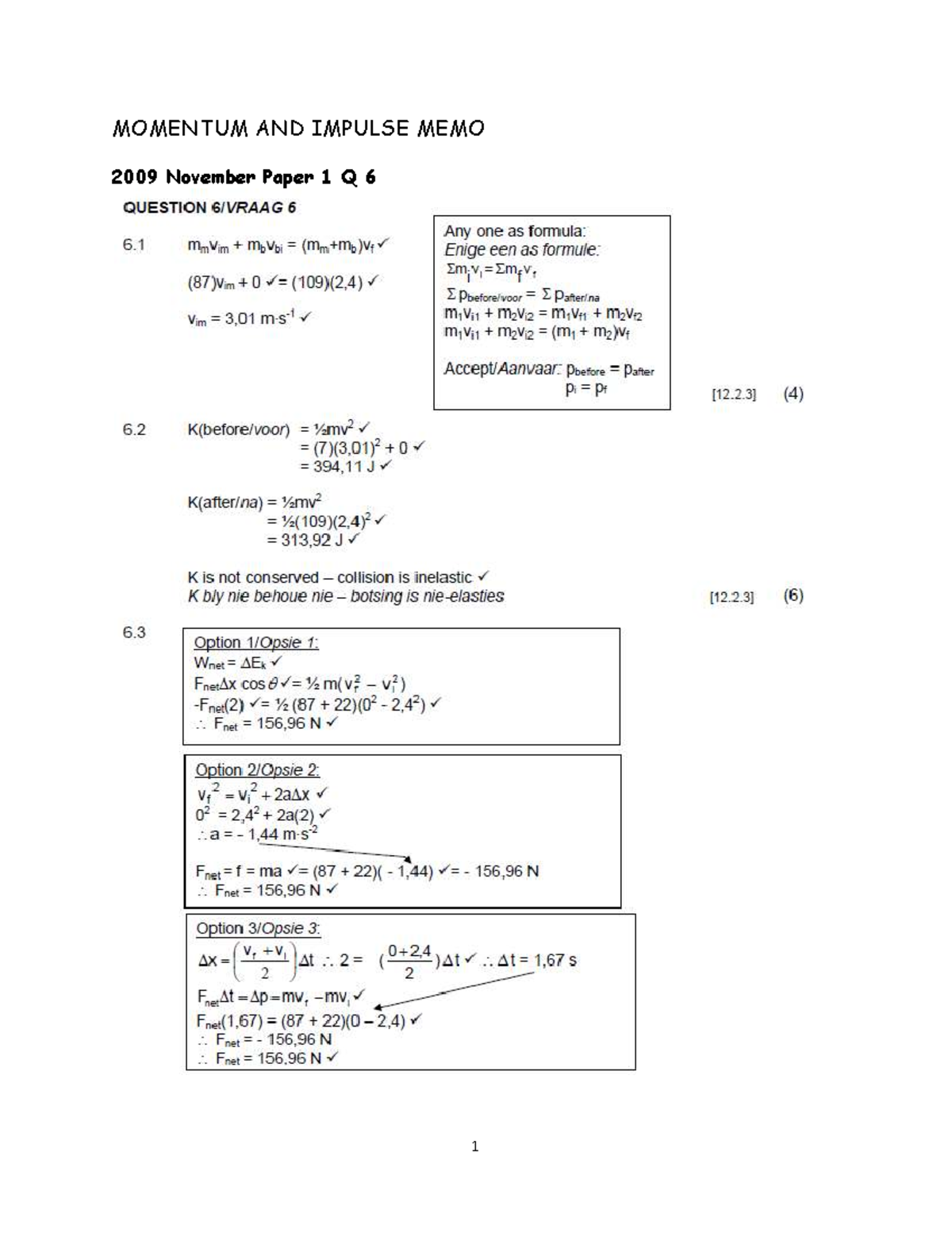 Momentum and Impulse Memo: Exam Questions & Solutions - Studocu