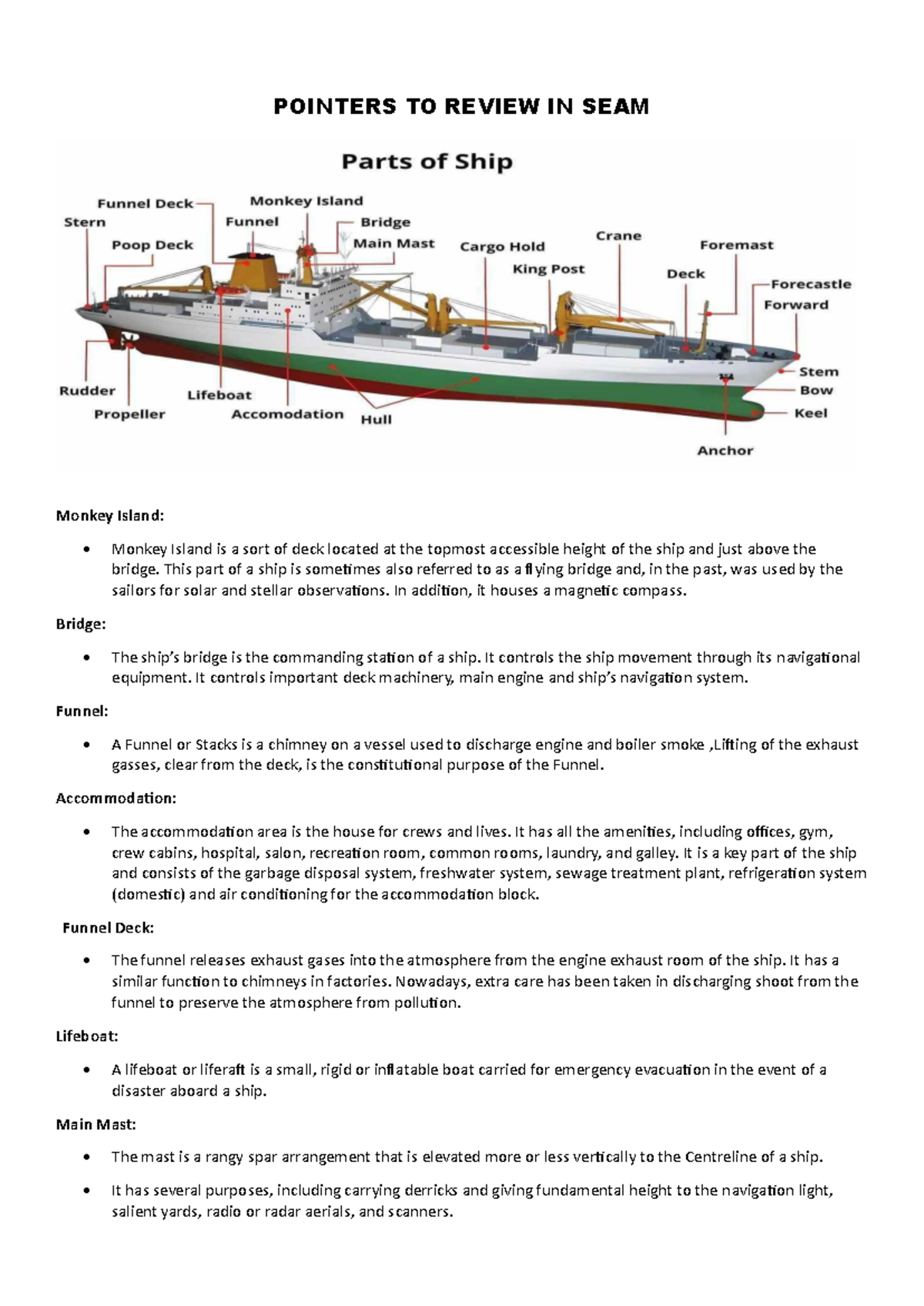 Pointers to Review in SEAM: Ship Elements and Components Overview - Studocu