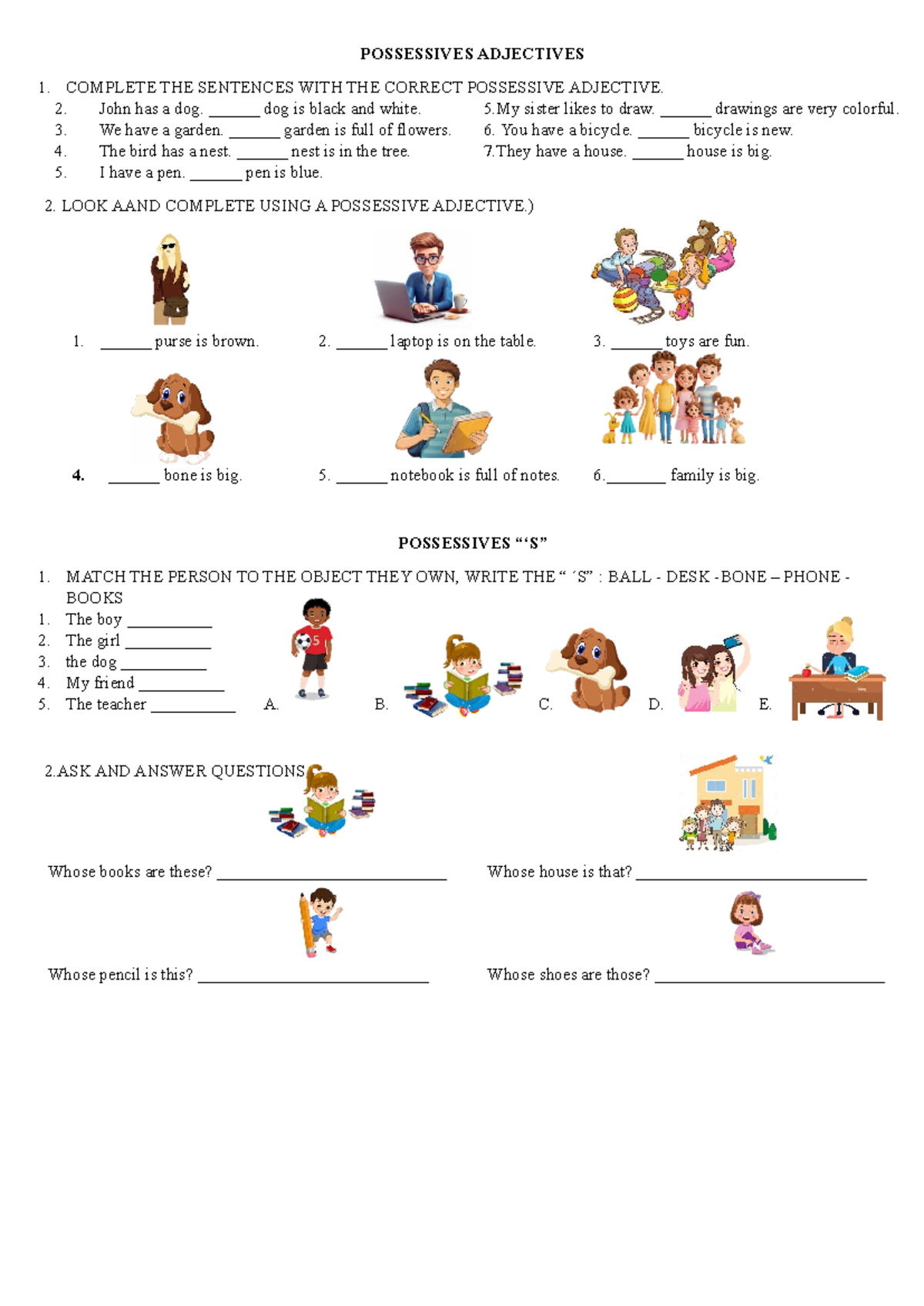 Possessive Adjectives Practice Exercise and Answers - Studocu