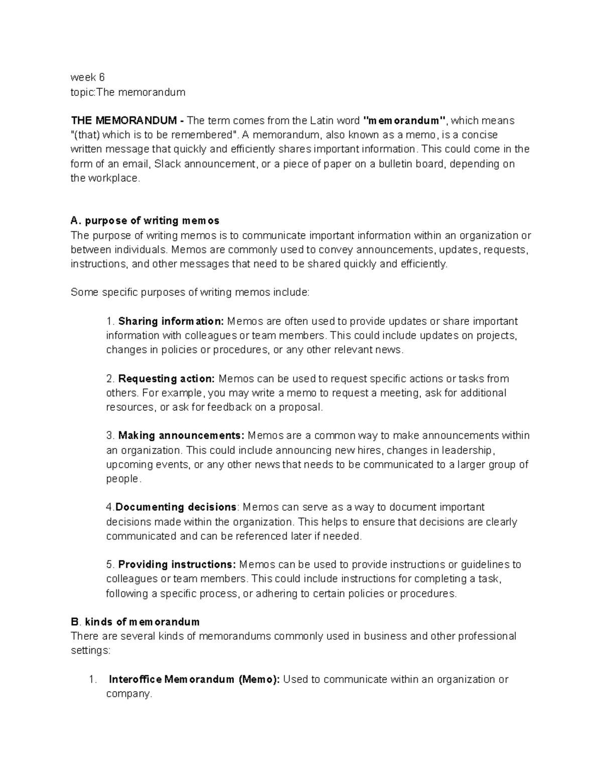 Group 6 - Lecture Notes on Memorandum Writing Techniques - Studocu