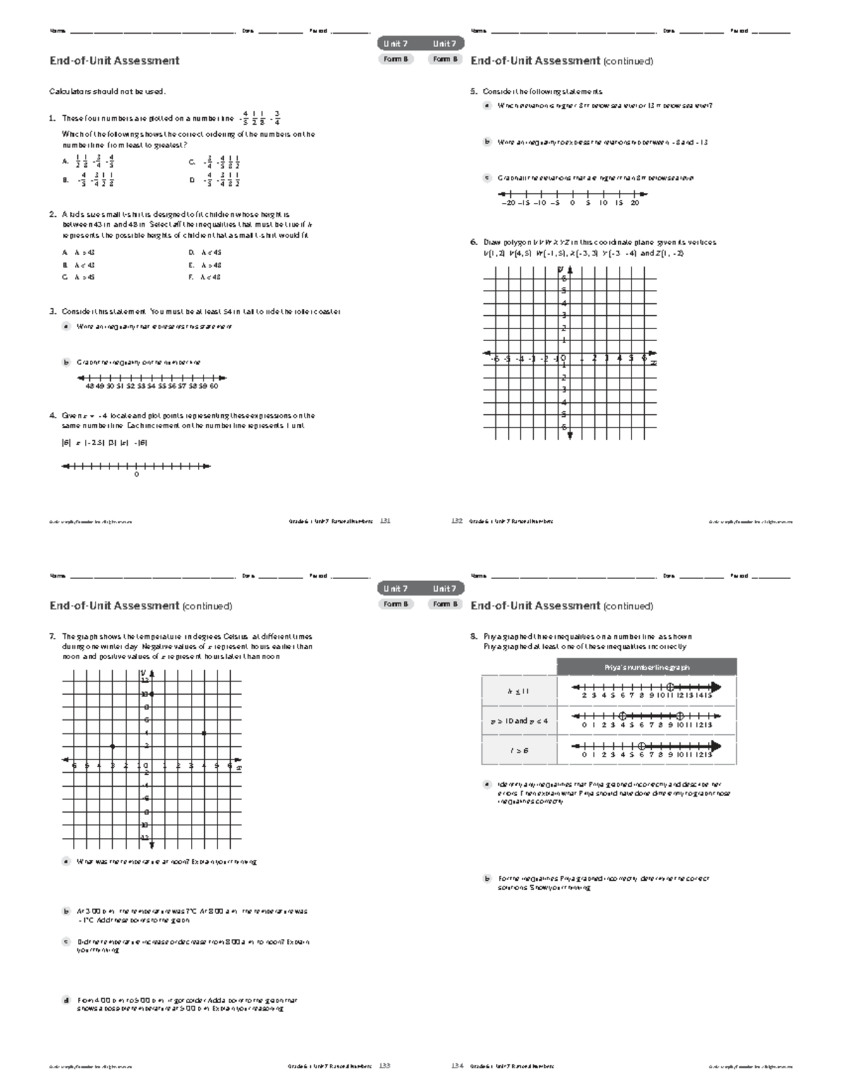 MATH G6 U7 Final Exam Assessment Form B - Rational Numbers - Studocu