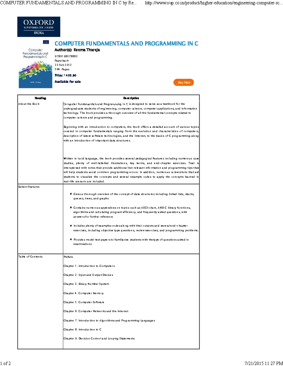 Pdfcoffee - Textbook - COMPUTER FUNDAMENTALS AND PROGRAMMING IN C 9780198078883 Paperback 23 Feb ...