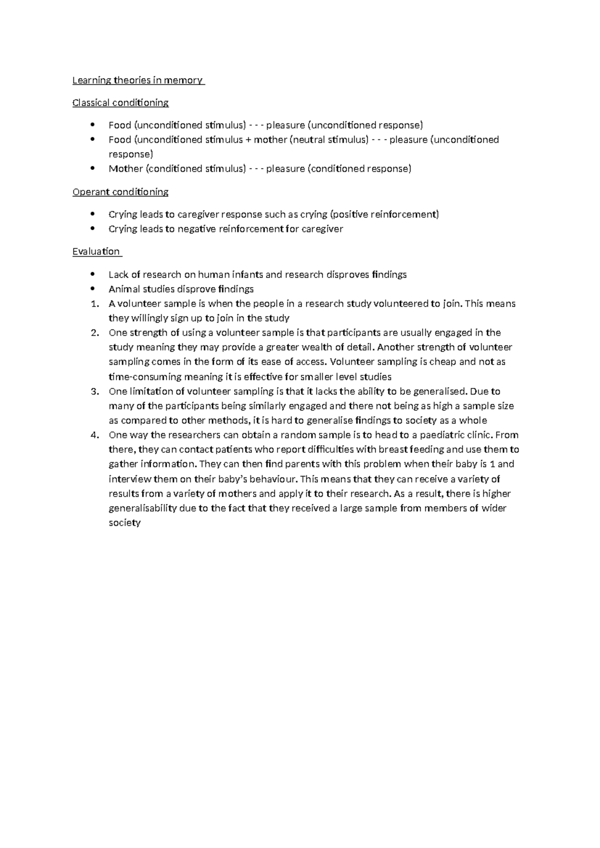 Learning Theories in Memory: Classical & Operant Conditioning - Studocu