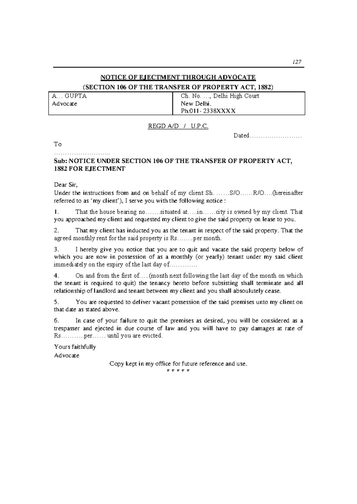 Legal Notices - Ejectment, CPC 80, NI Act 138 - Sample Drafts - Studocu