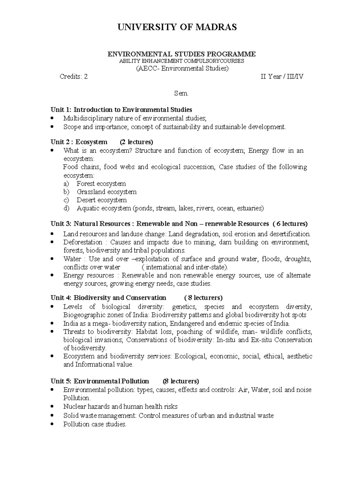Environmental Studies Syllabus (AECC - II Year, Sem III/IV) - Studocu
