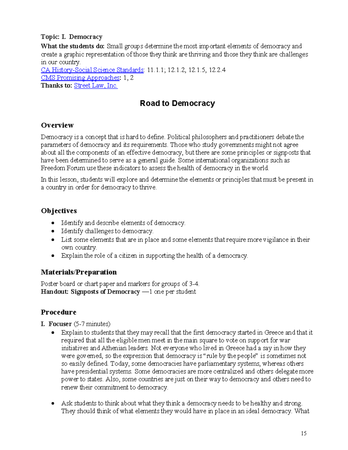 Road to Democracy: Key Elements & Challenges - HSS 11.1.1 & 12.1.5 ...