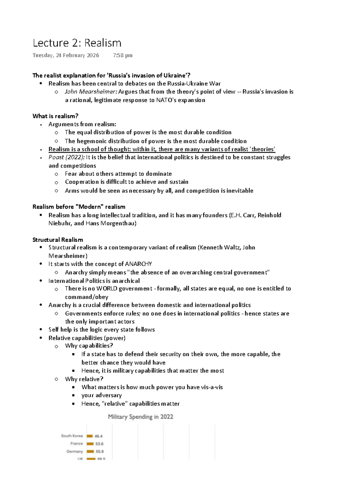 STST1001 Lecture 2: Understanding Realism in International Relations ...