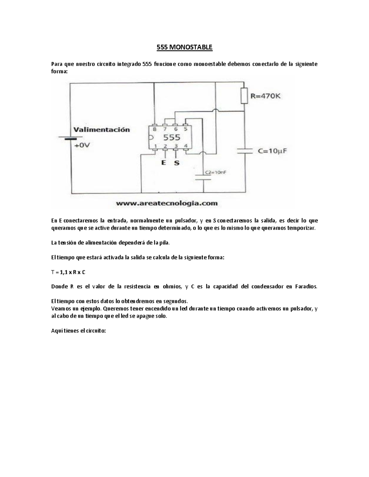 Guía de Circuito 555 Monostable: Configuración y Aplicaciones - Studocu