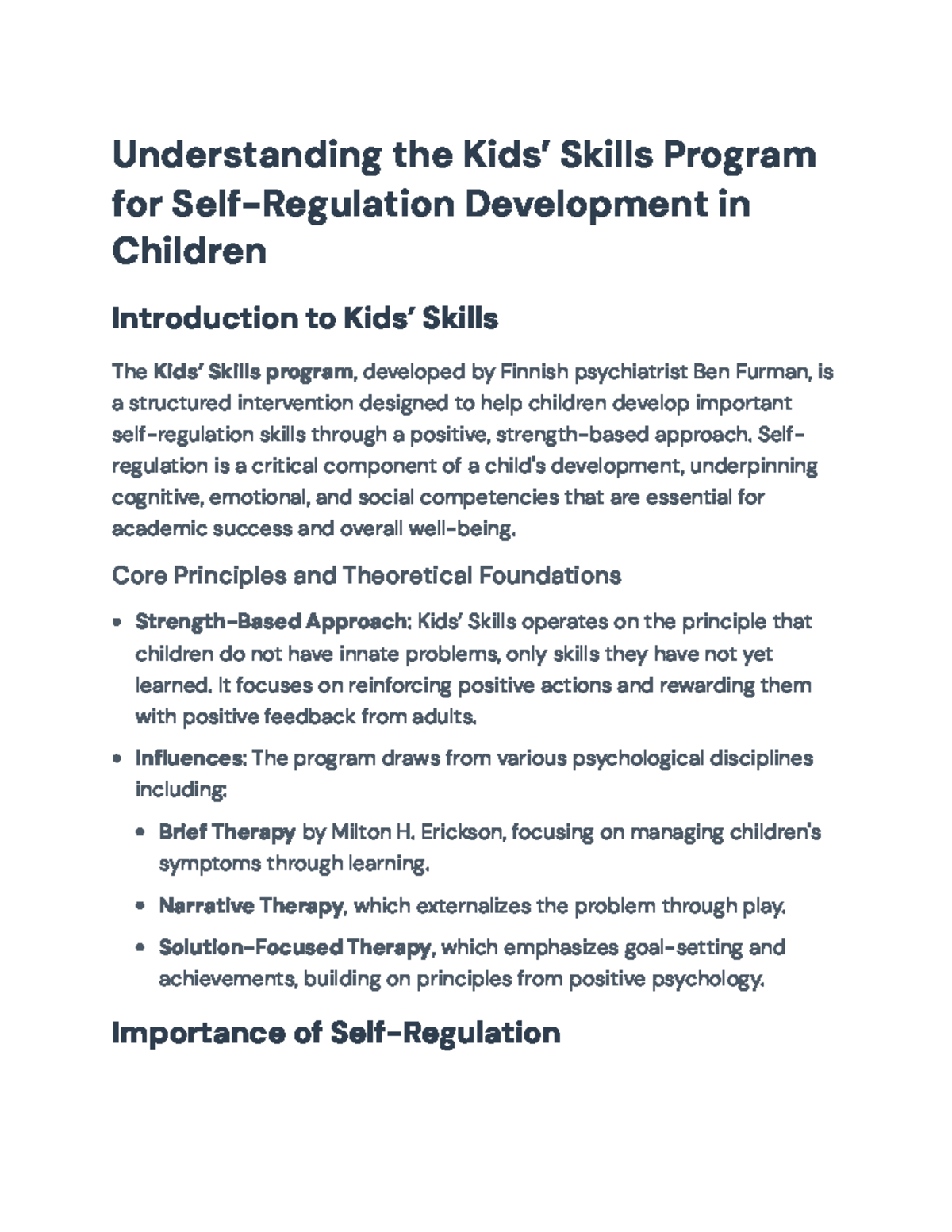 Understanding the Kids' Skills Program for Self-Regulation in Children ...