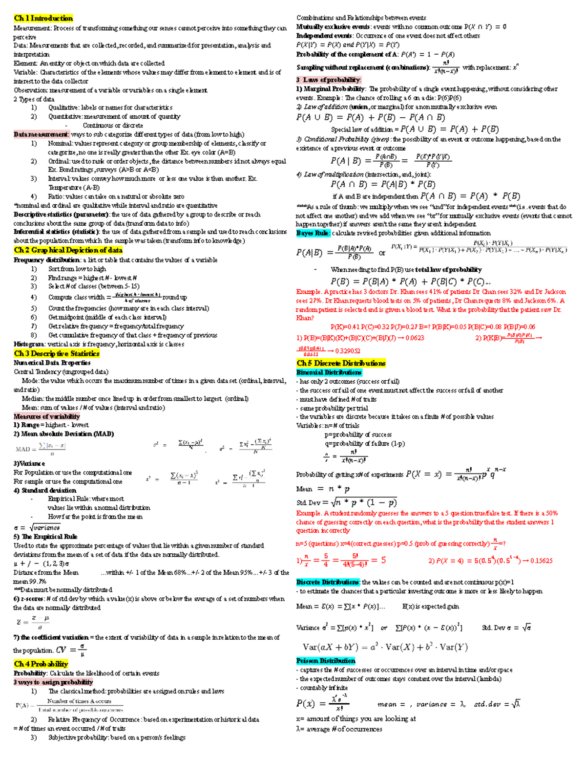 BU255 cheat sheet - Ch 1 Introduction Measurement: Process of transforming something our senses ...