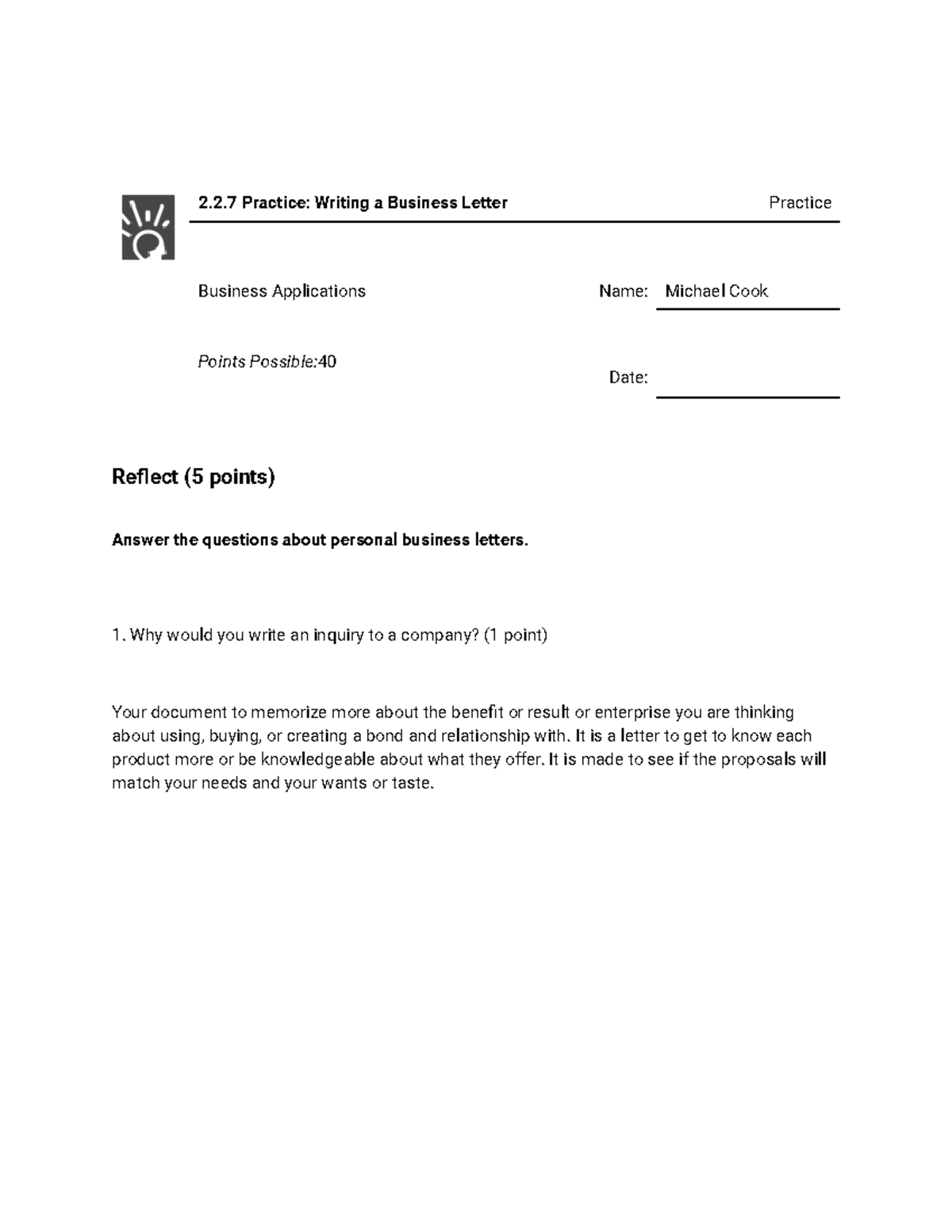 2.2.7 Business Letter Writing Practice and Analysis - Studocu