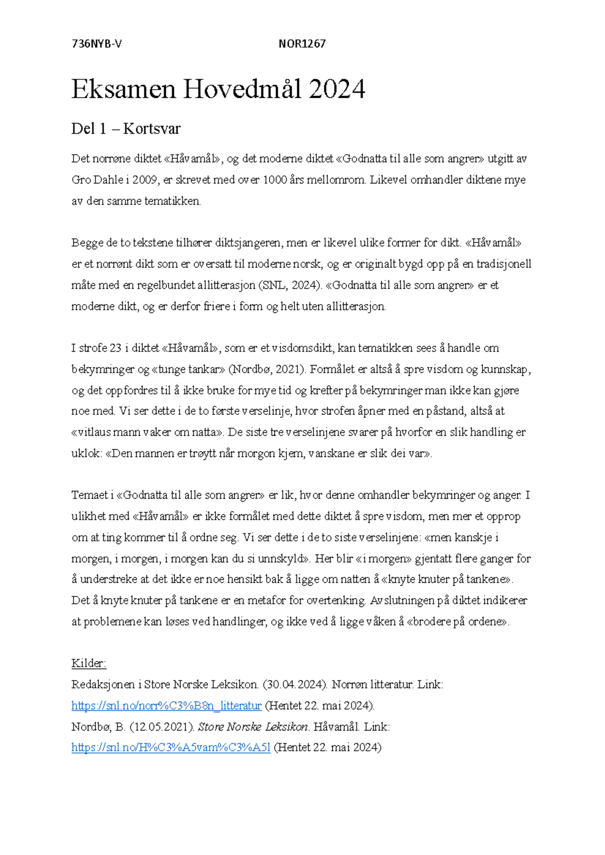 Hovedmål til Eksamen: Diktanalyse og Klimatiltak 2024 - Studocu