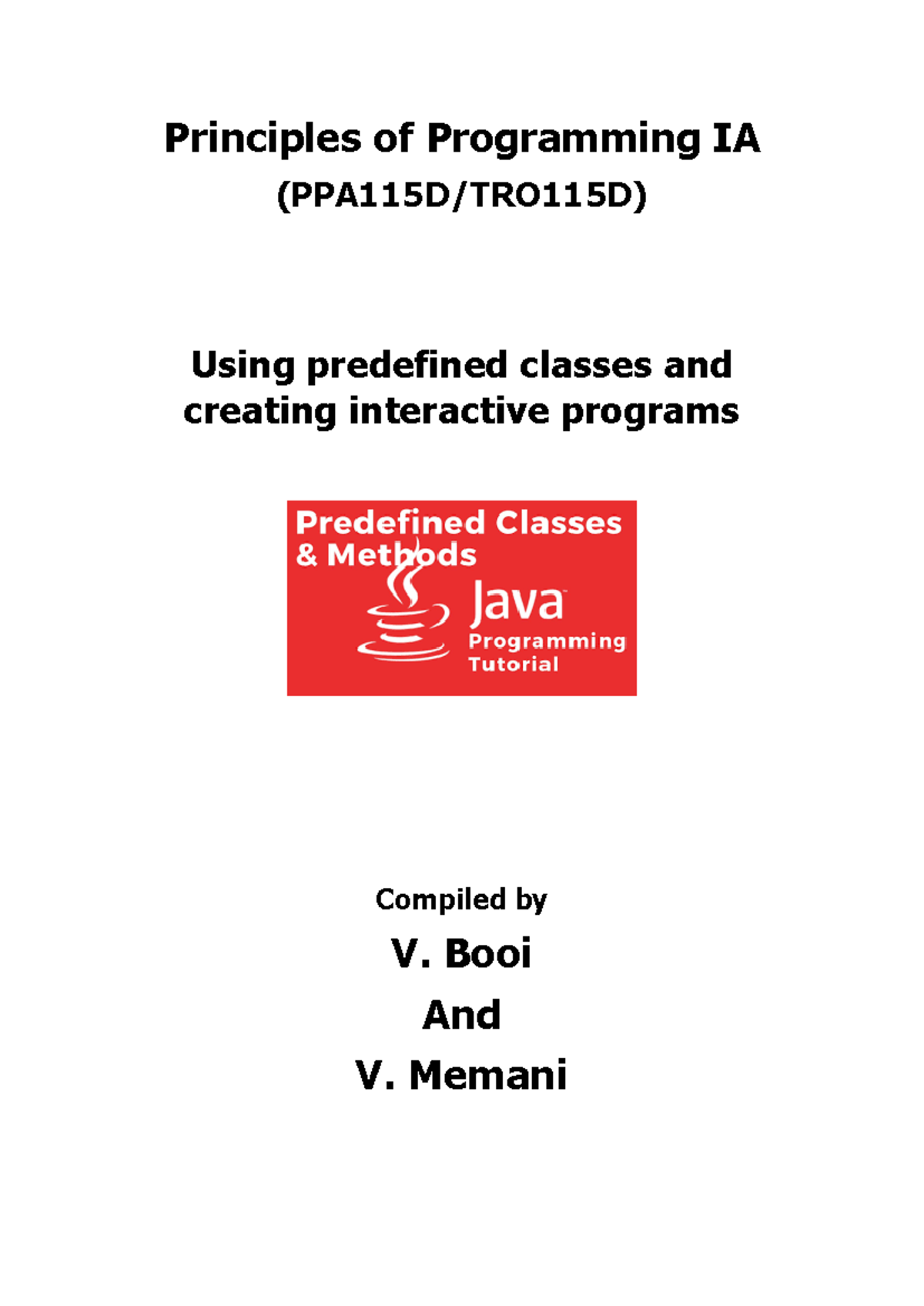 Java Predefined Classes: Principles of Programming IA Overview - Studocu