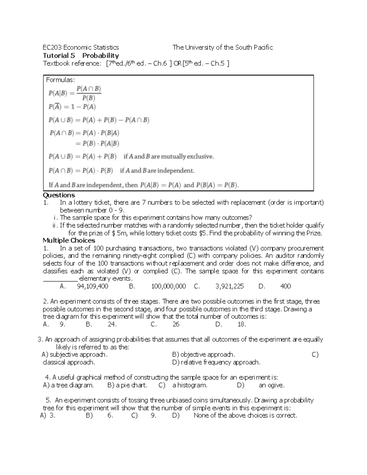 EC203 Tutorial 5 - Advanced Probability Concepts and Applications - Studocu