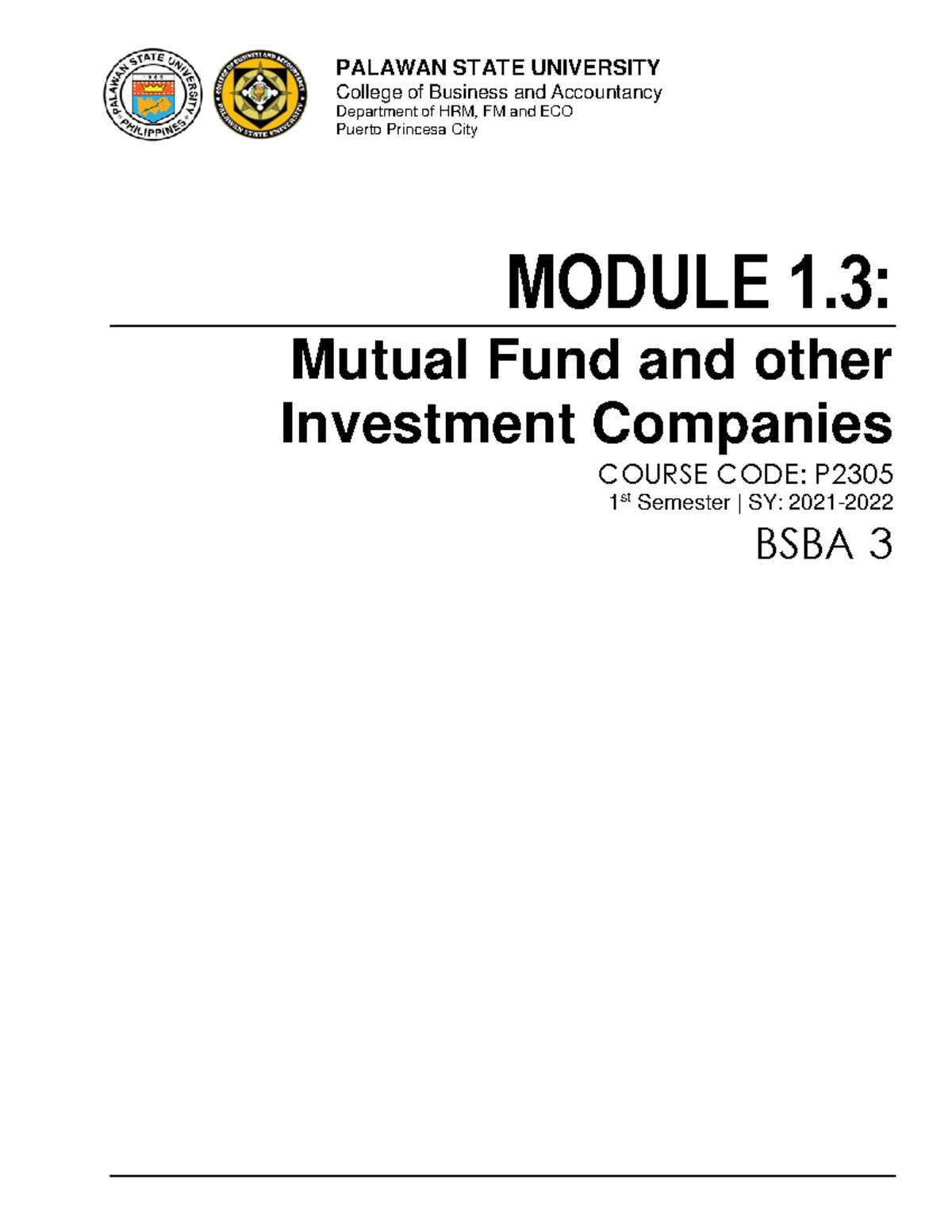 P2305 - Investment and Portfolio Management: Module 1.3 on Investment ...
