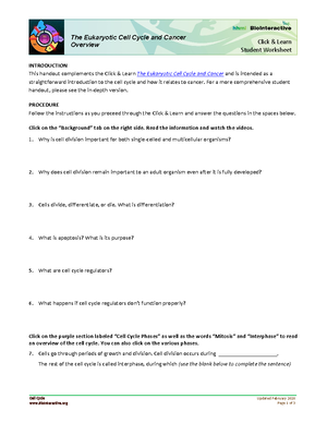 Copy of Study Guide Module 9 Cell Cycle, Mitosis, Cancer Regulation ...
