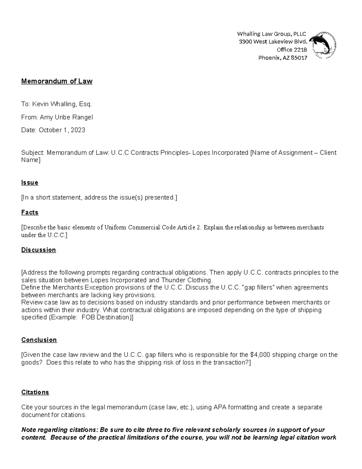GOV360 T2 Updated Memorandum of Law on U.C.C. Contracts Principles ...