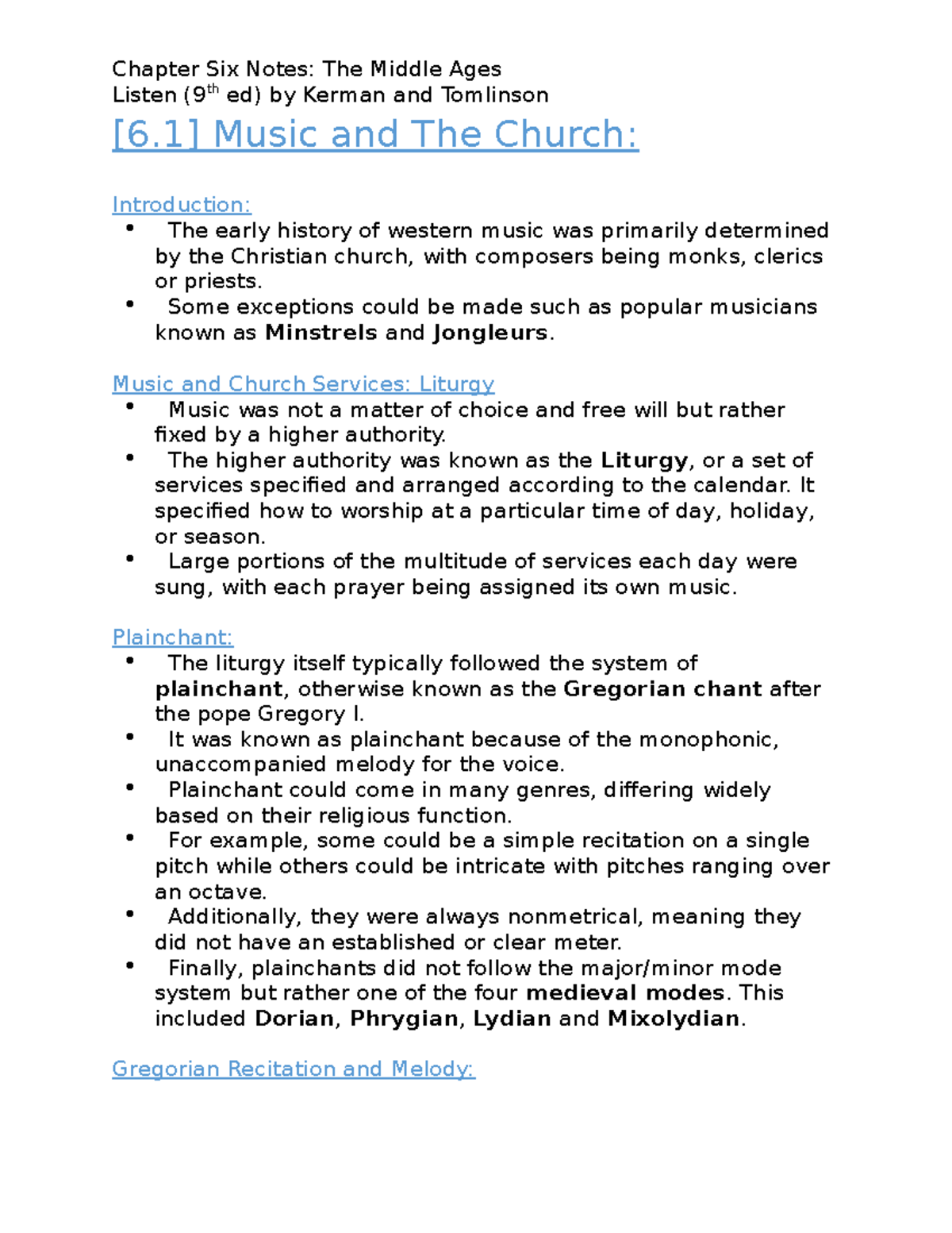 Chapter 6 Study Notes: Music and the Church (Listen 9th ed) - Studocu