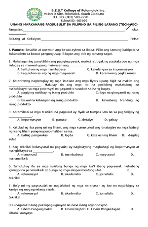 FIl 6 - Sample of test paper. - Republic of the Philippines Department ...