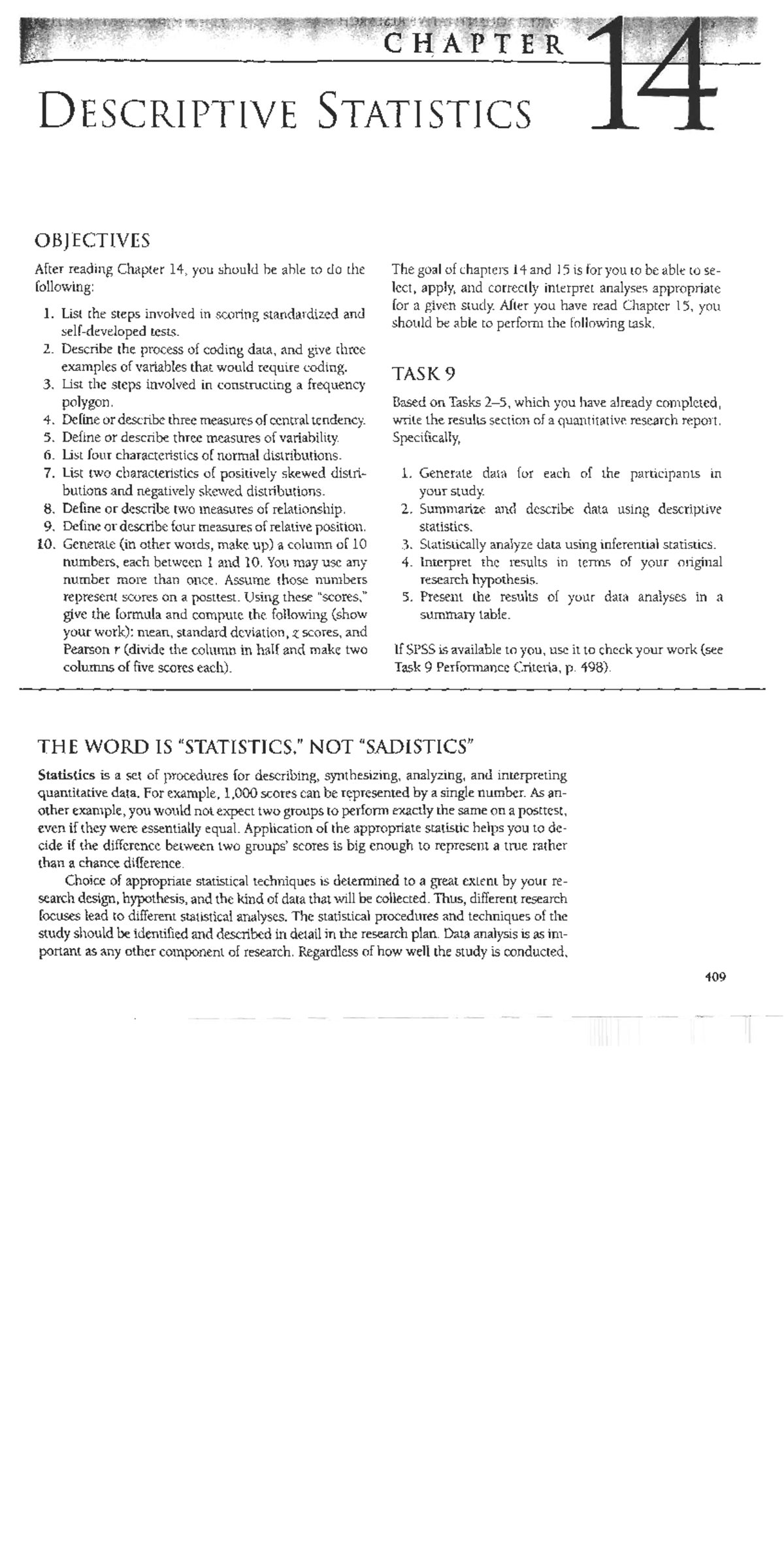CHAPTER 14: DESCRIPTIVE STATISTICS - Key Concepts and Objectives - Studocu