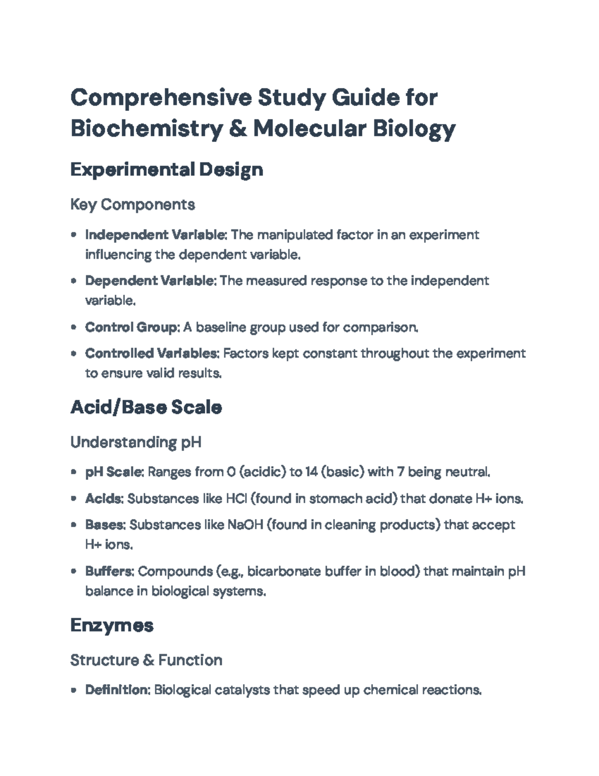 Comprehensive Study Guide for Biochemistry & Molecular Biology Concepts ...