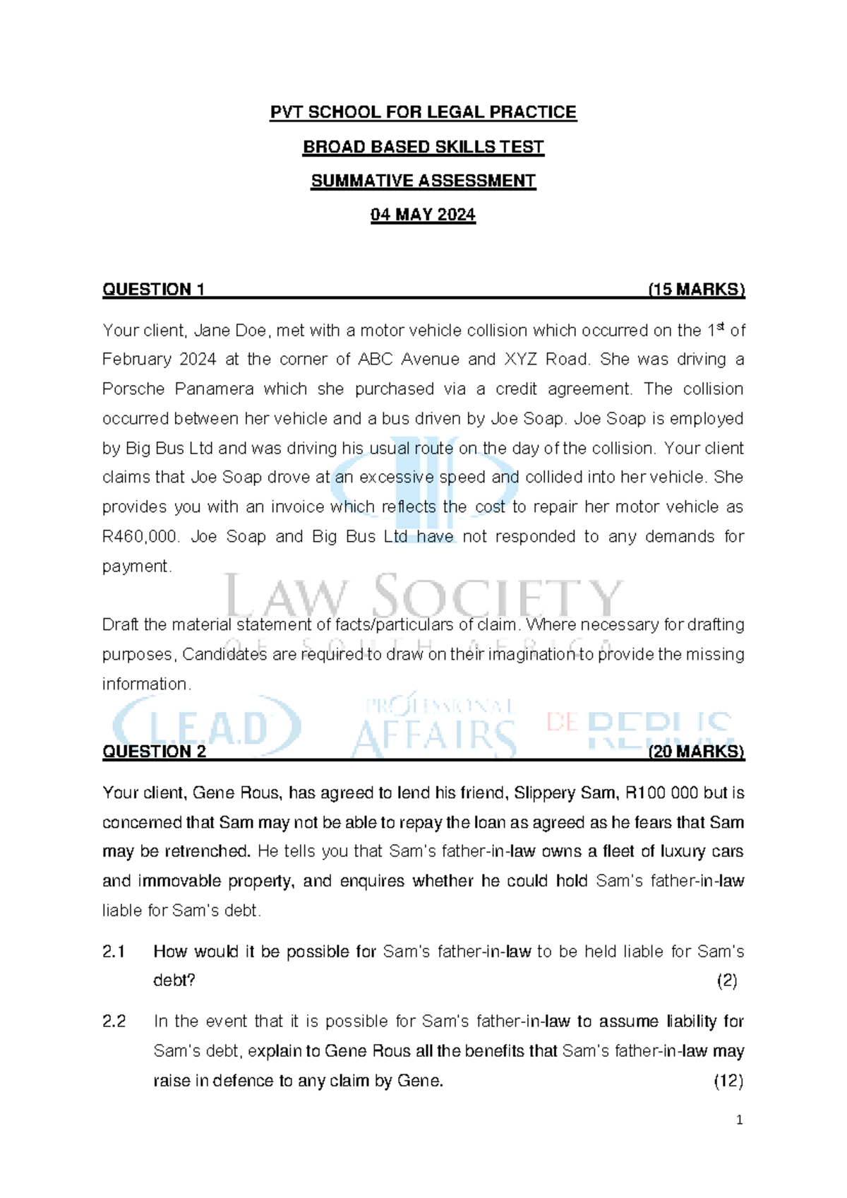 BBST 2024 1. Final Exam - Wet Exam Memorandum & Questions Analysis ...