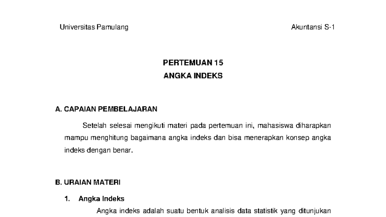 Pertemuan 15: Angka Indeks dalam Akuntansi (AKT 101) - Studocu