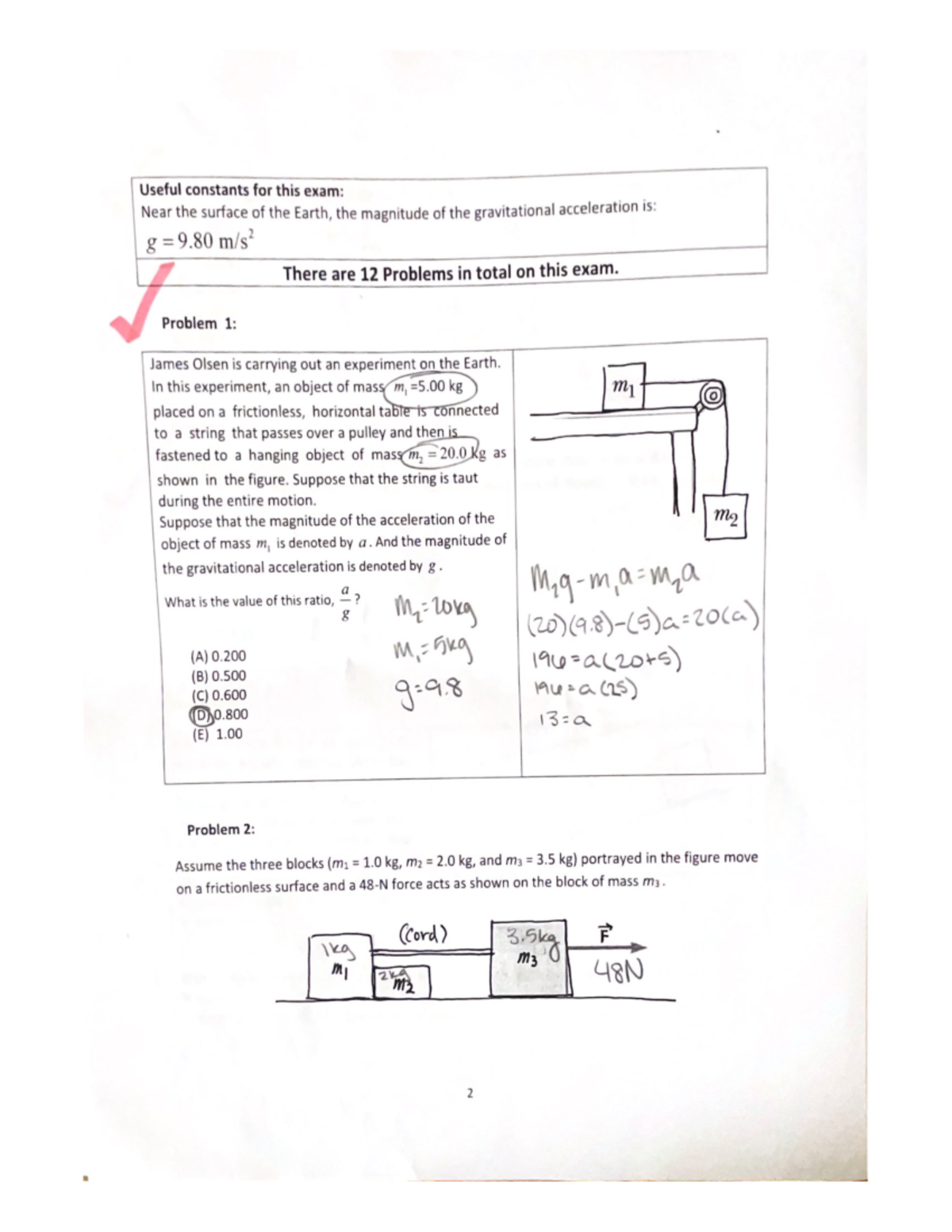 Physics 1 Exam 2 Review: Key Problems and Concepts Explained - Studocu