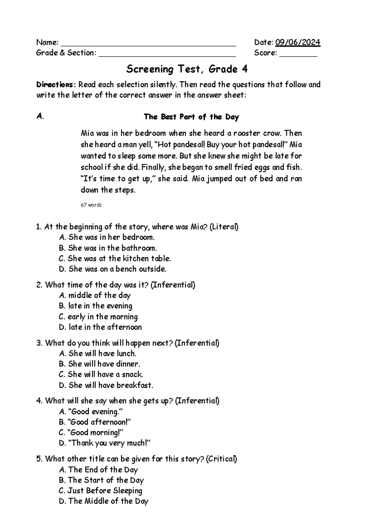 GST-456 - Grade 4 & 5 Screening Test Questions and Answers - Studocu