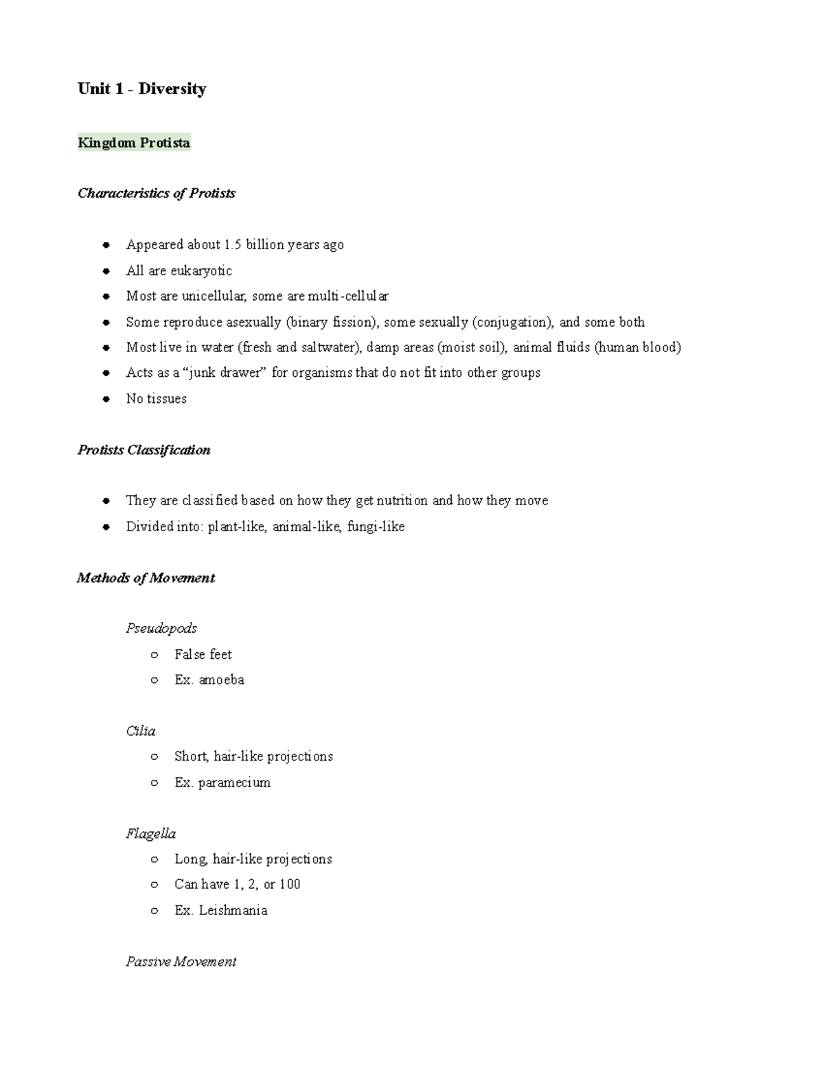 Bio 11 Unit 1: Diversity of Kingdom Protista and Bacteria ...
