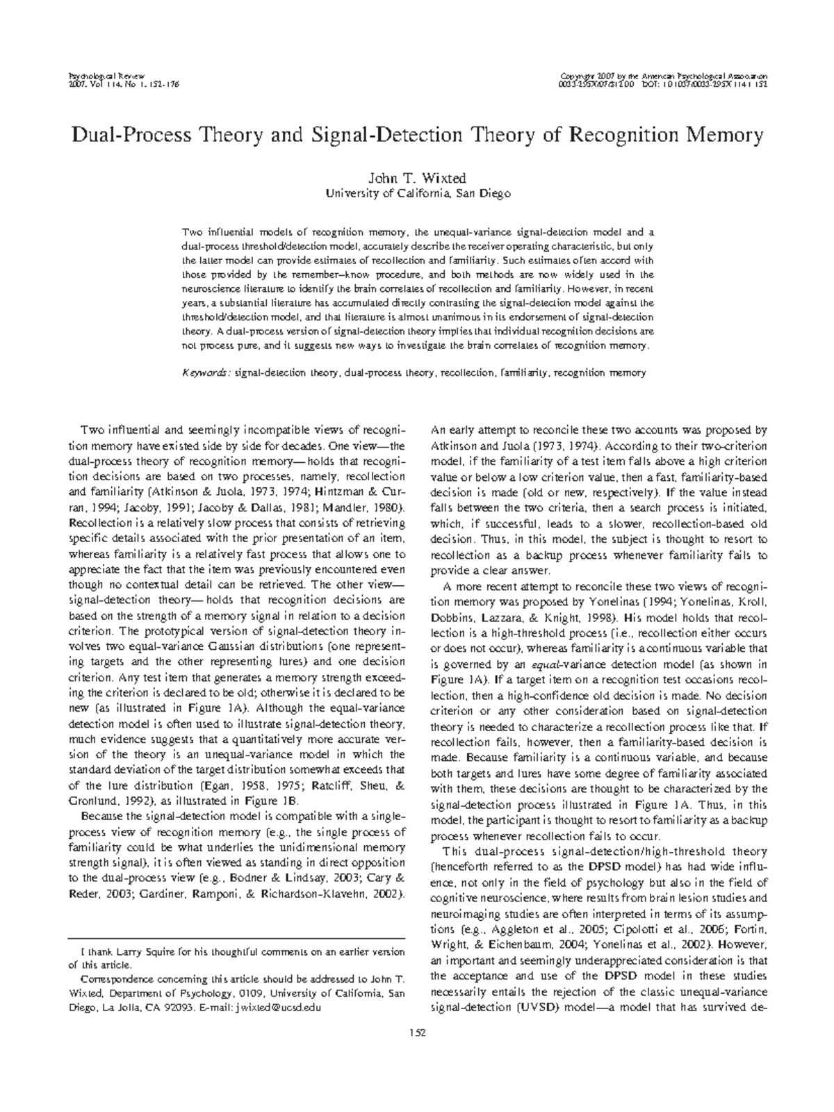 Recognition Memory Models: A Comparative Analysis of UVSD and DPSD ...