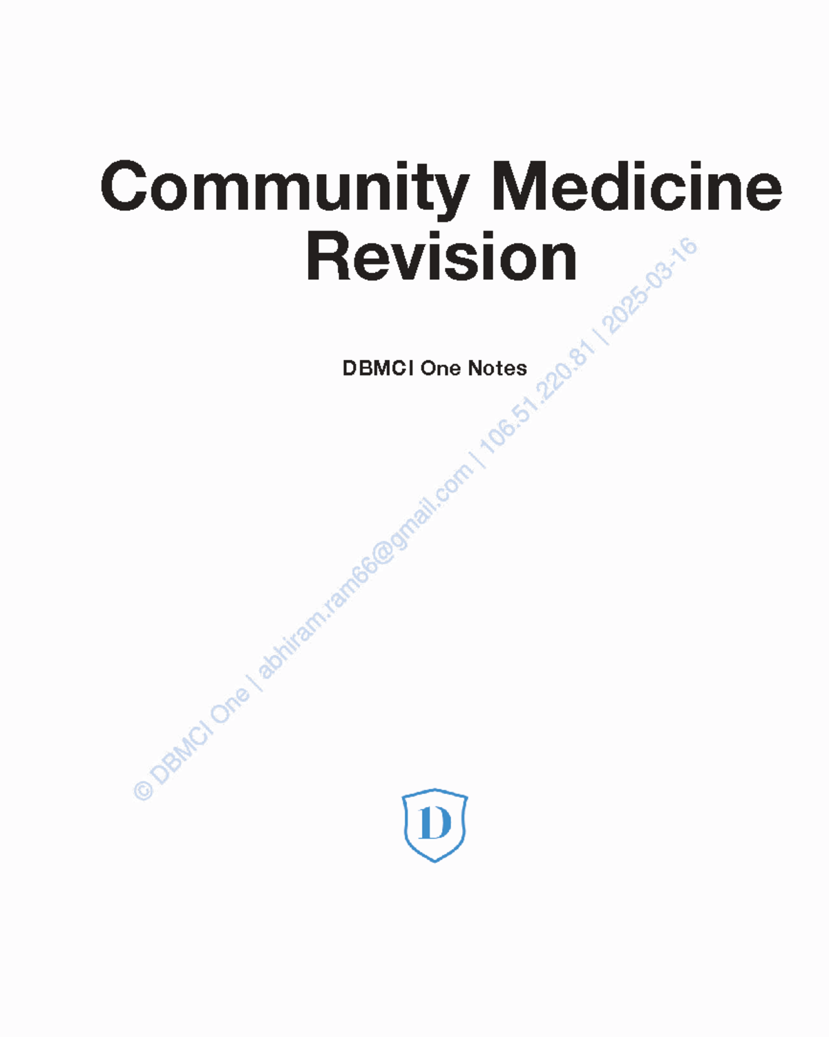 Community Medicine Revision Notes - DBMCI One 2024 - Studocu