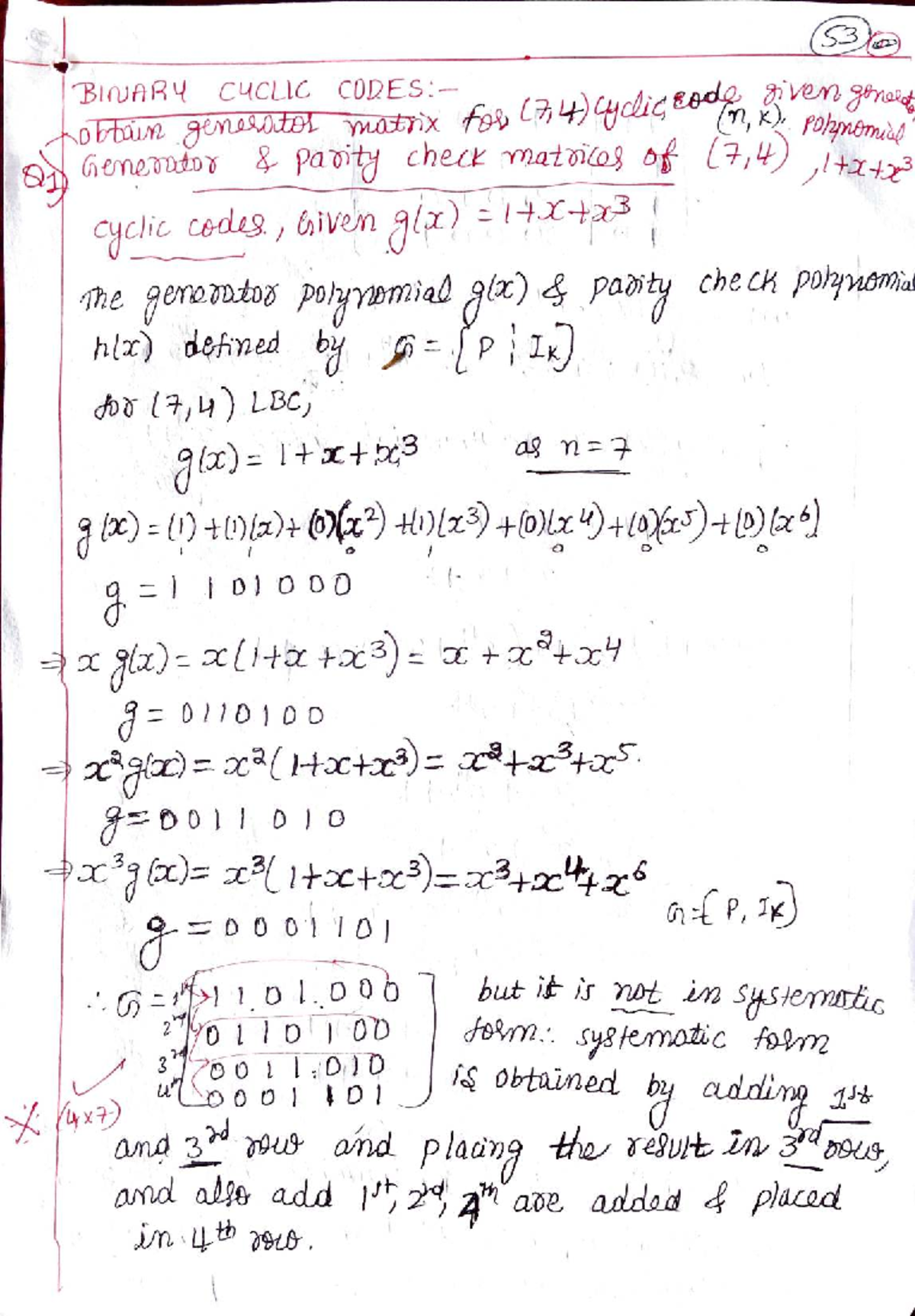 Mod4si3 - Notes on Binary Cyclic Codes and Polynomial Encoding - Studocu